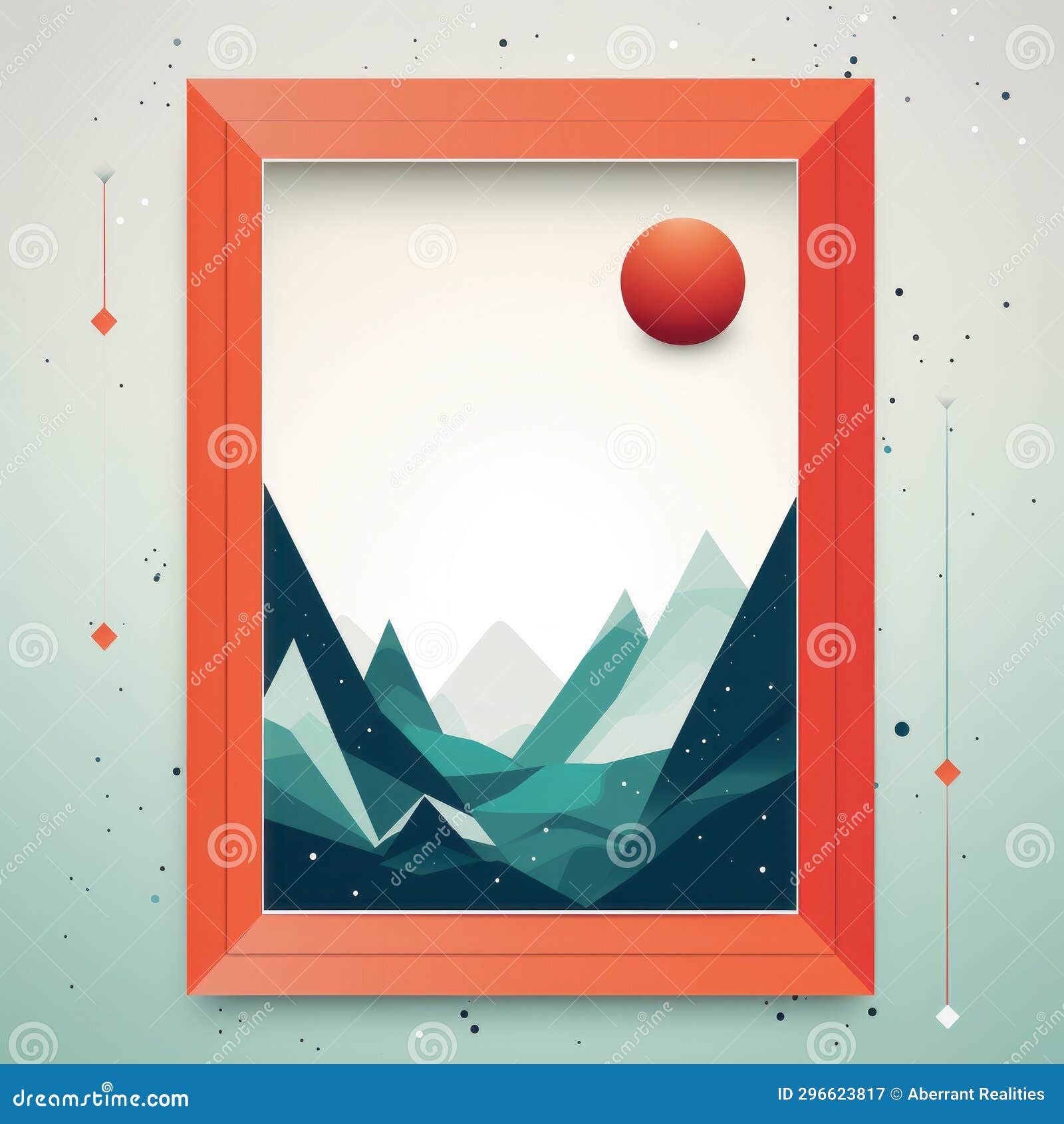 A Picture Frame with Mountains and a Red Sun Stock Illustration ...
