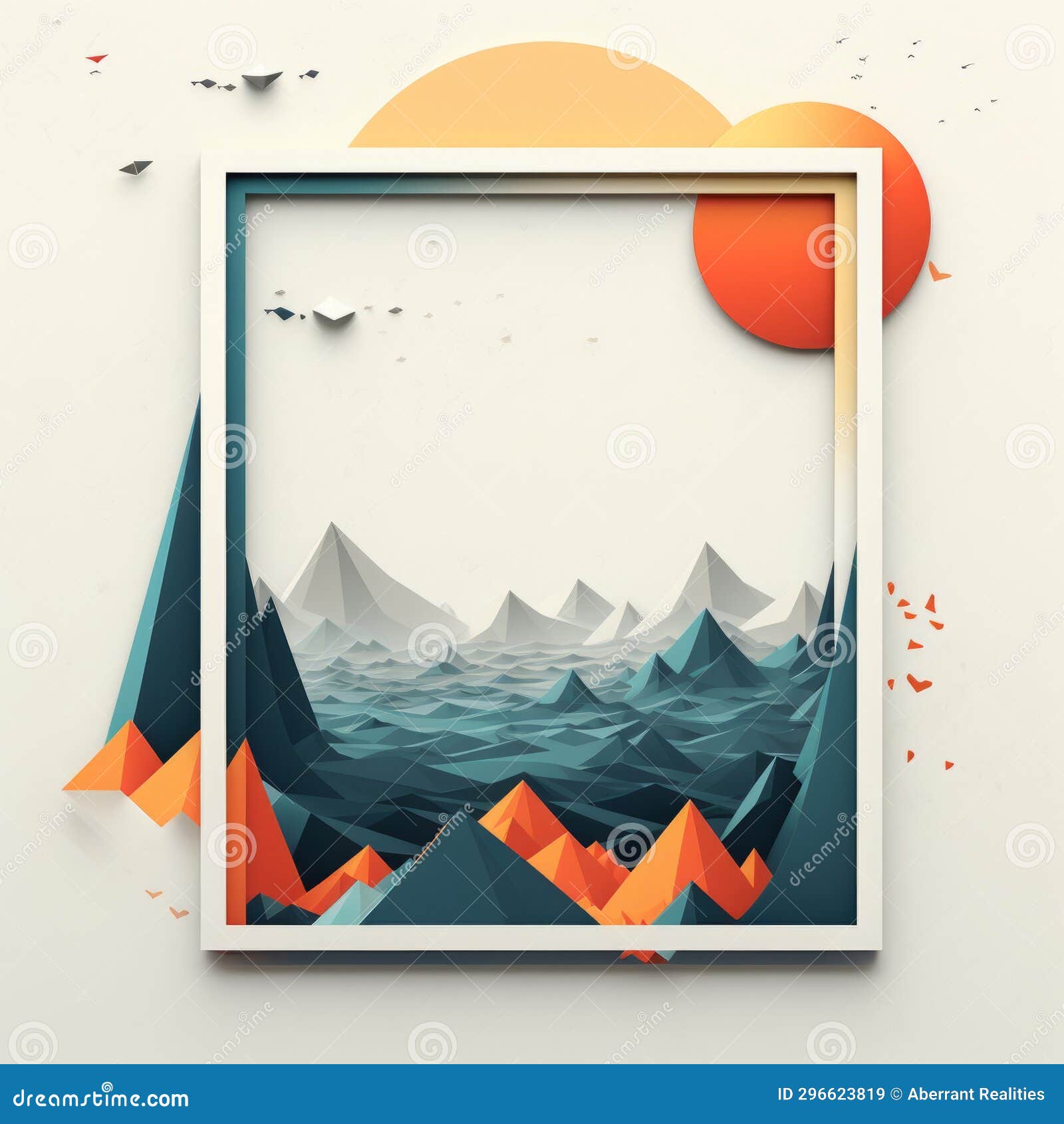 A Picture Frame with Mountains and a Sun in the Background Stock ...