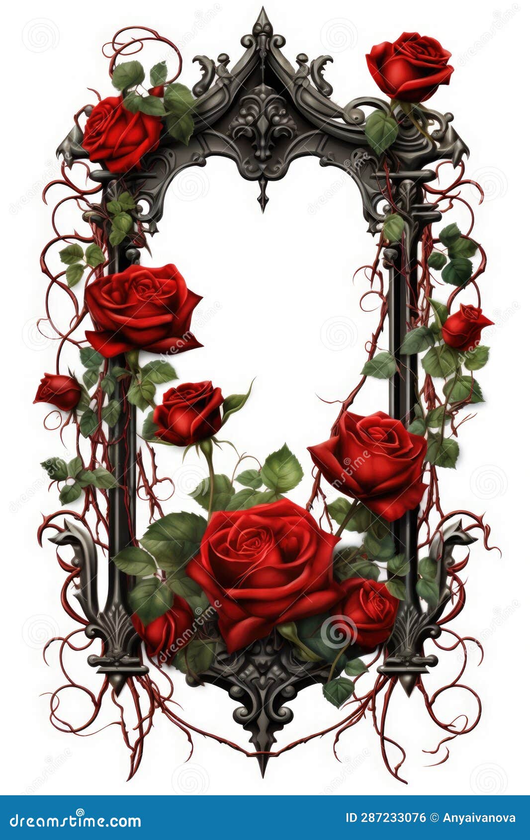 A Picture Frame with Red Roses and Vines. Frame with Copy Space. Stock ...