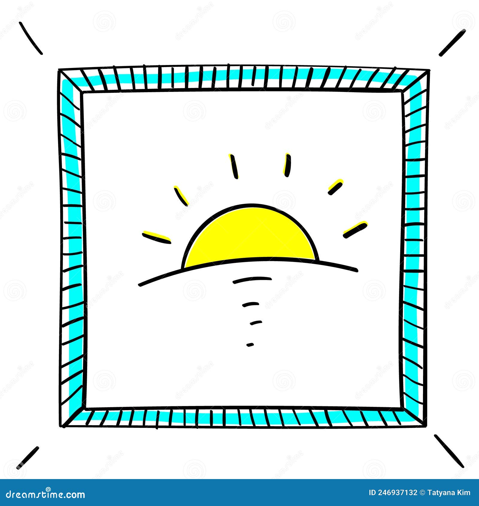 Picture with Frame, Sunset or Sunrise. Drawing Sketch Stock Vector ...