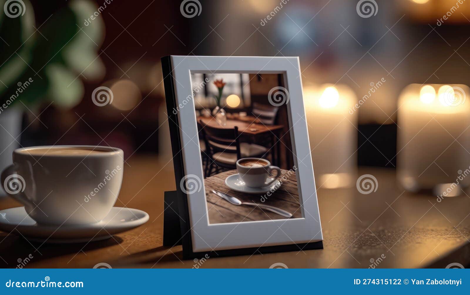 Picture Frame on the Table Modern Minimal Cafe. Generative AI Stock ...