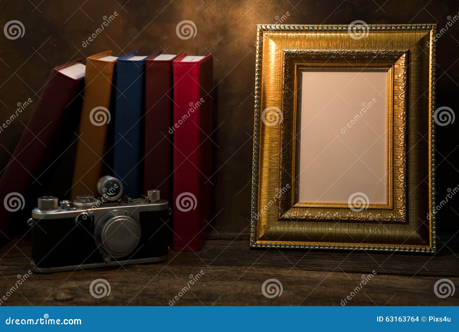 Picture Frame on Table with Vintage Camera and Diary Book Stock Photo ...