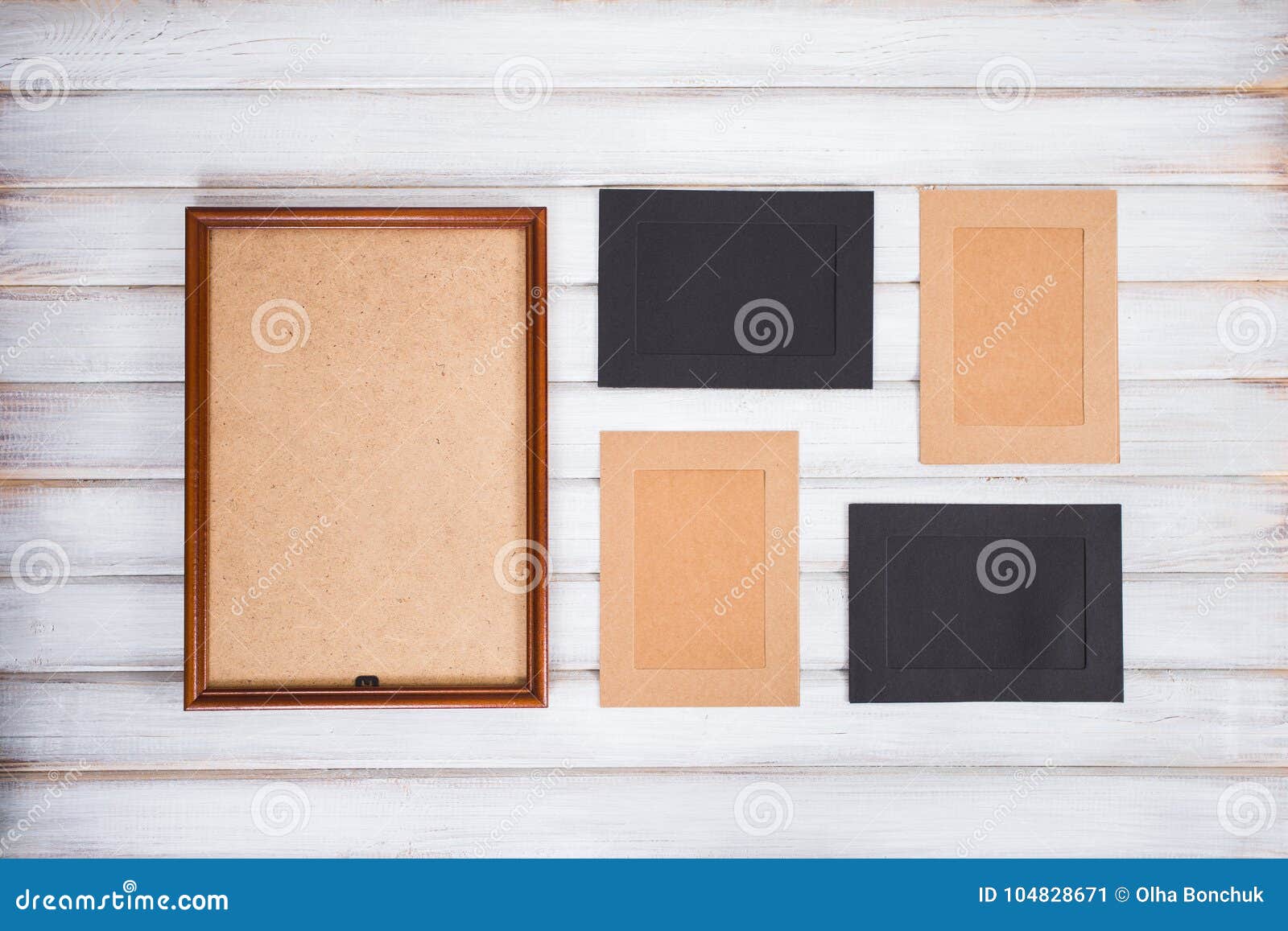 Picture Frames of Different Colors and Wooden Background Stock Image ...