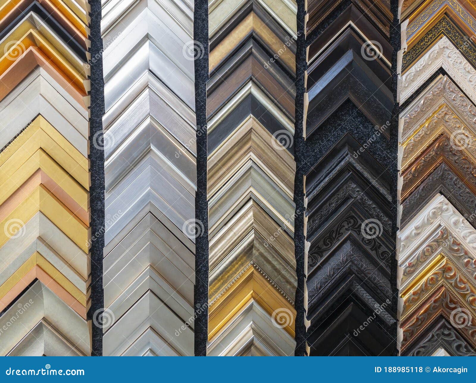 Picture Frames Samples in Frame Shop for Artists. Stock Photo - Image ...
