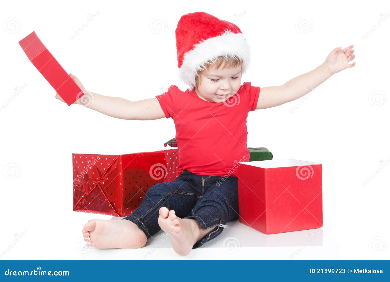 Picture of Funny Child Opening Christmas Present Stock Image - Image of ...