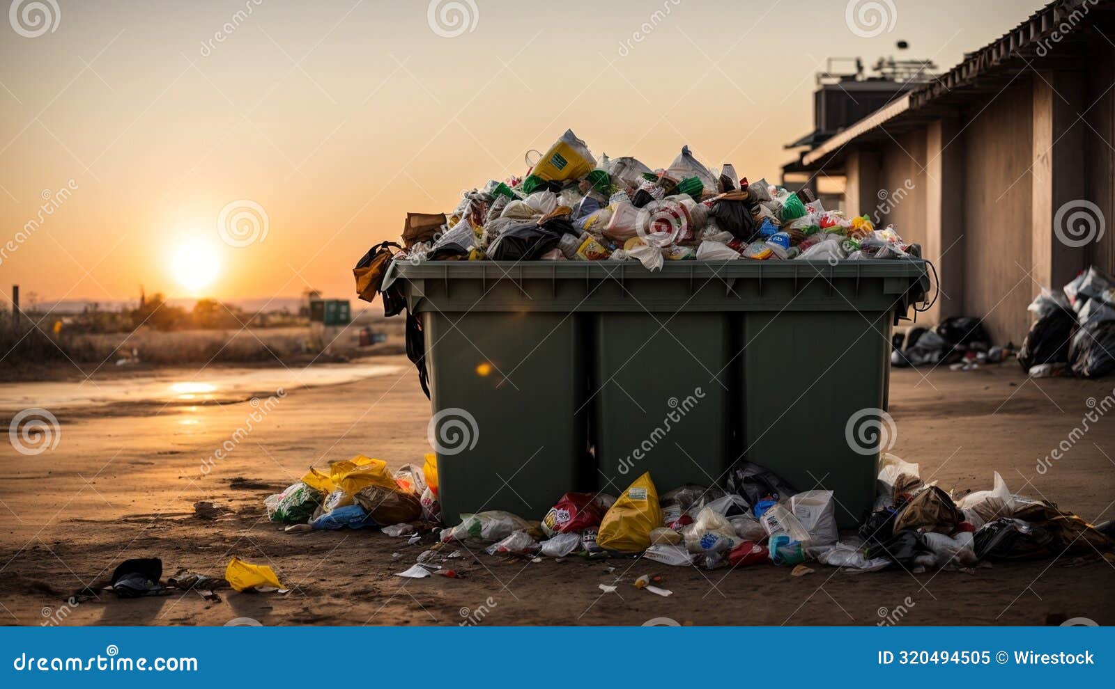 A Picture of a Garbage Container at Sunset Stock Image - Image of ...