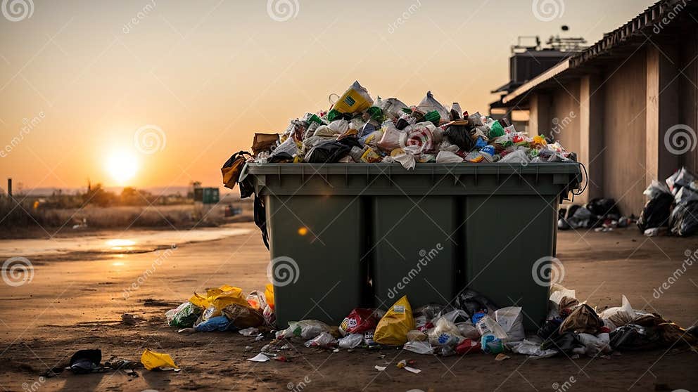 A Picture of a Garbage Container at Sunset Stock Image - Image of ...