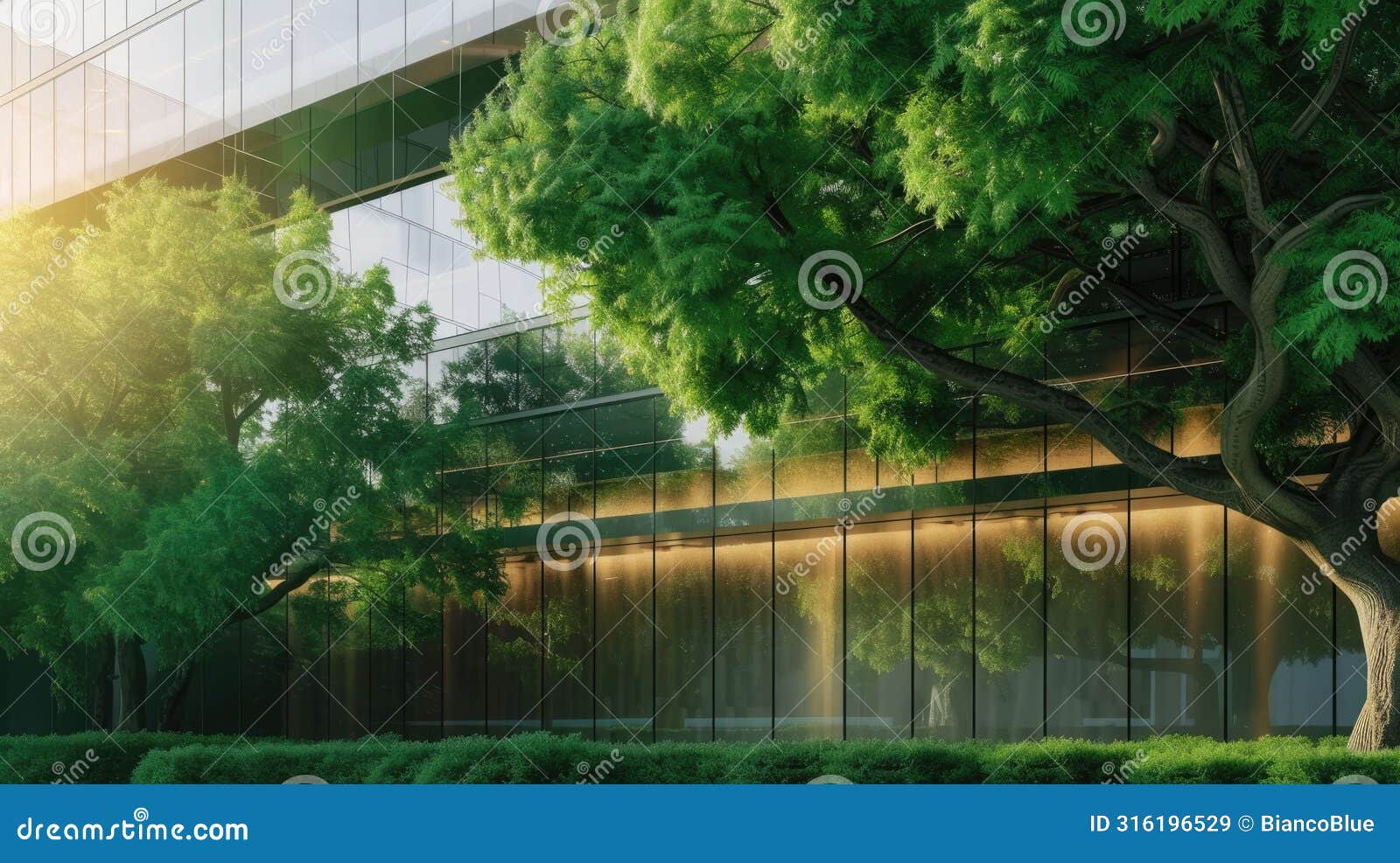 The Mirror Structure Reflect Light and Green Tree on Opposite Under Sun ...