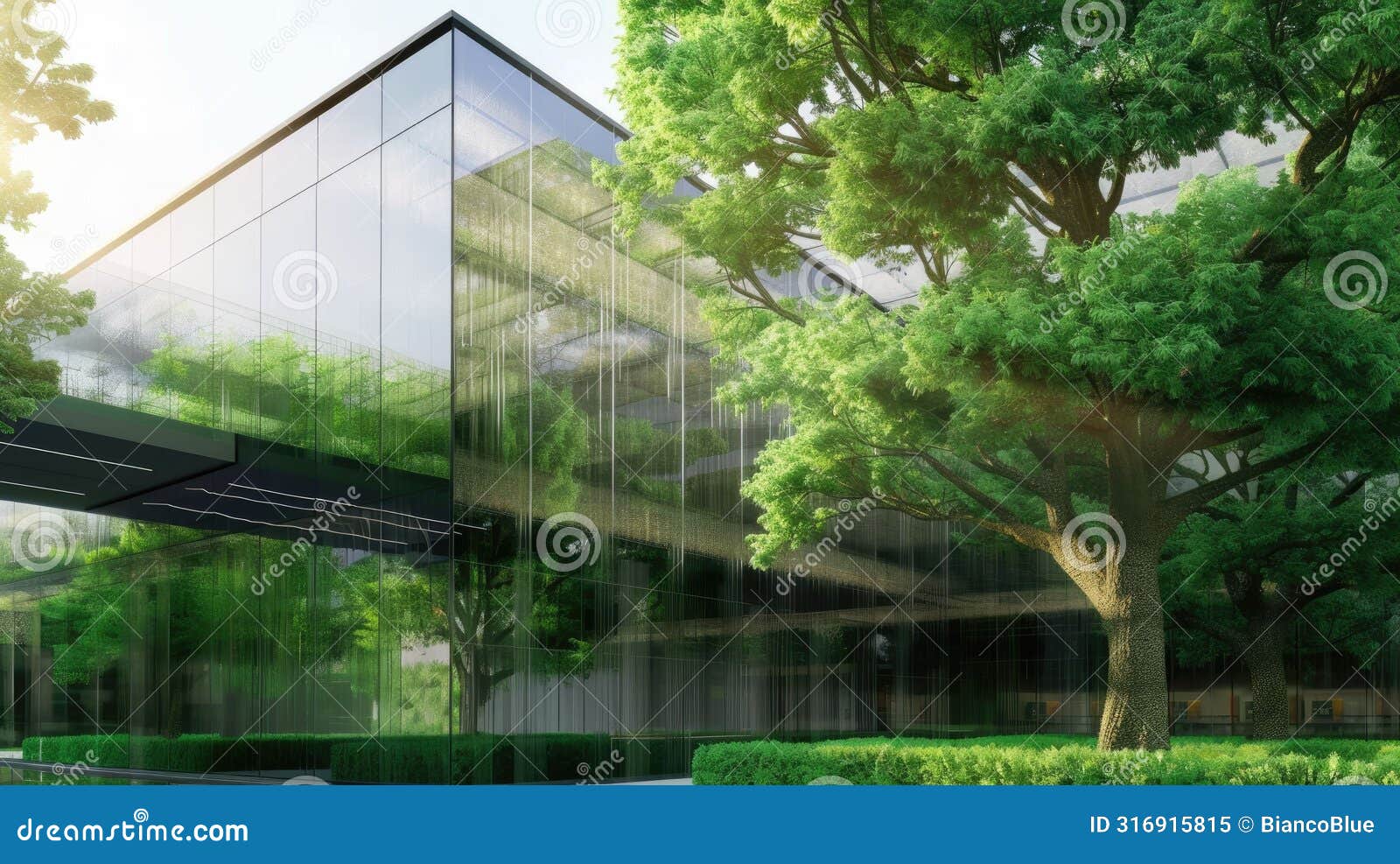 The Mirror Structure Reflect Light and Green Tree on Opposite Under Sun ...