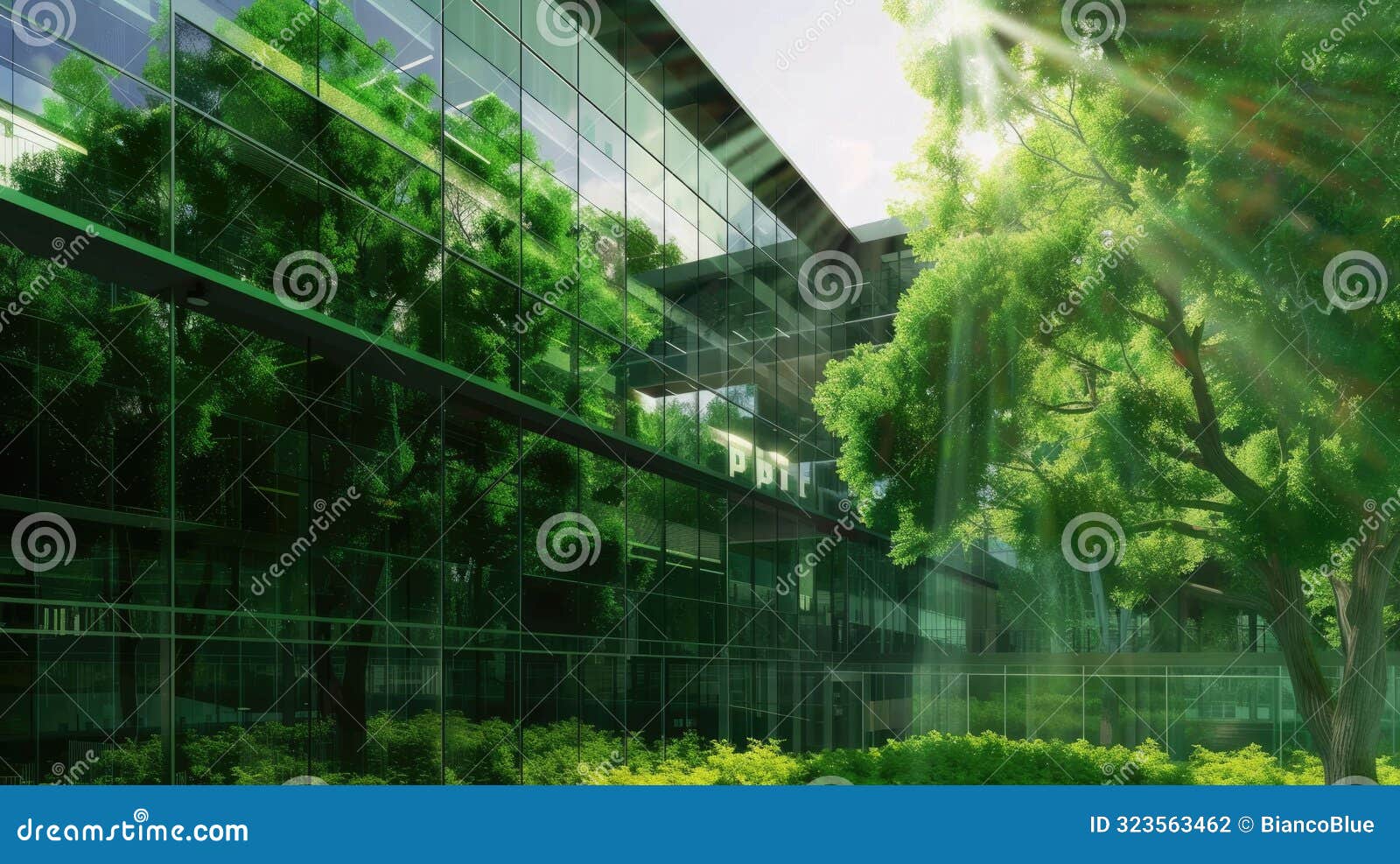 The Mirror Structure Reflect Light and Green Tree on Opposite Under Sun ...