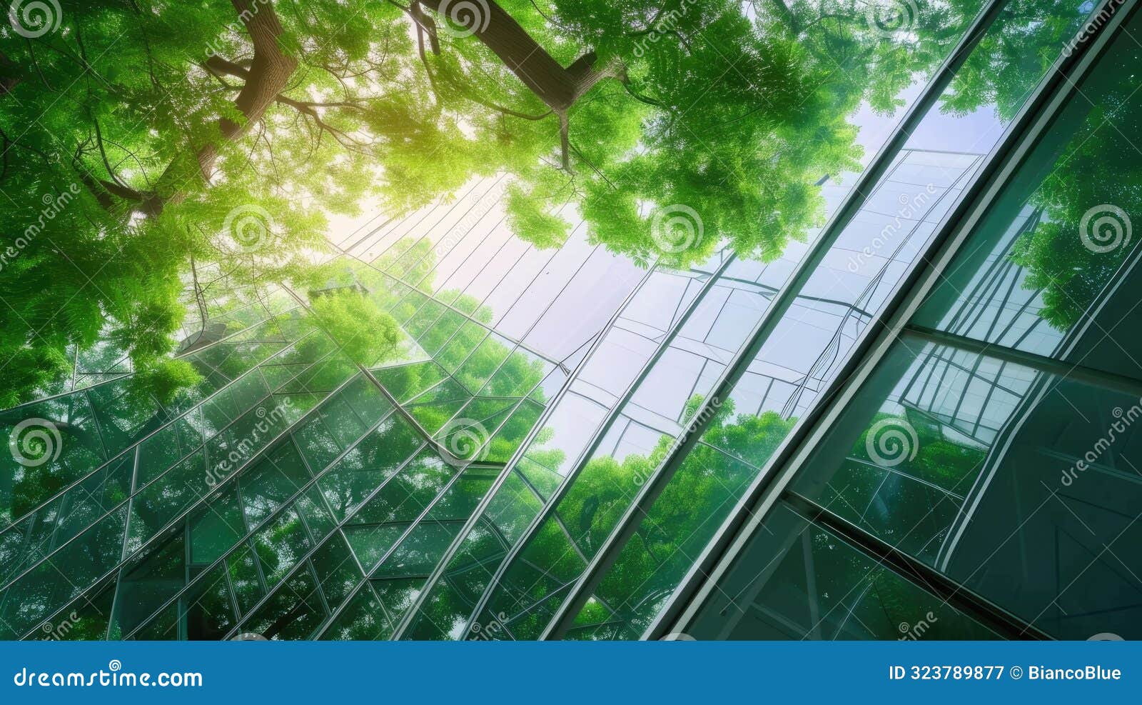 The Mirror Structure Reflect Light and Green Tree on Opposite Under Sun ...