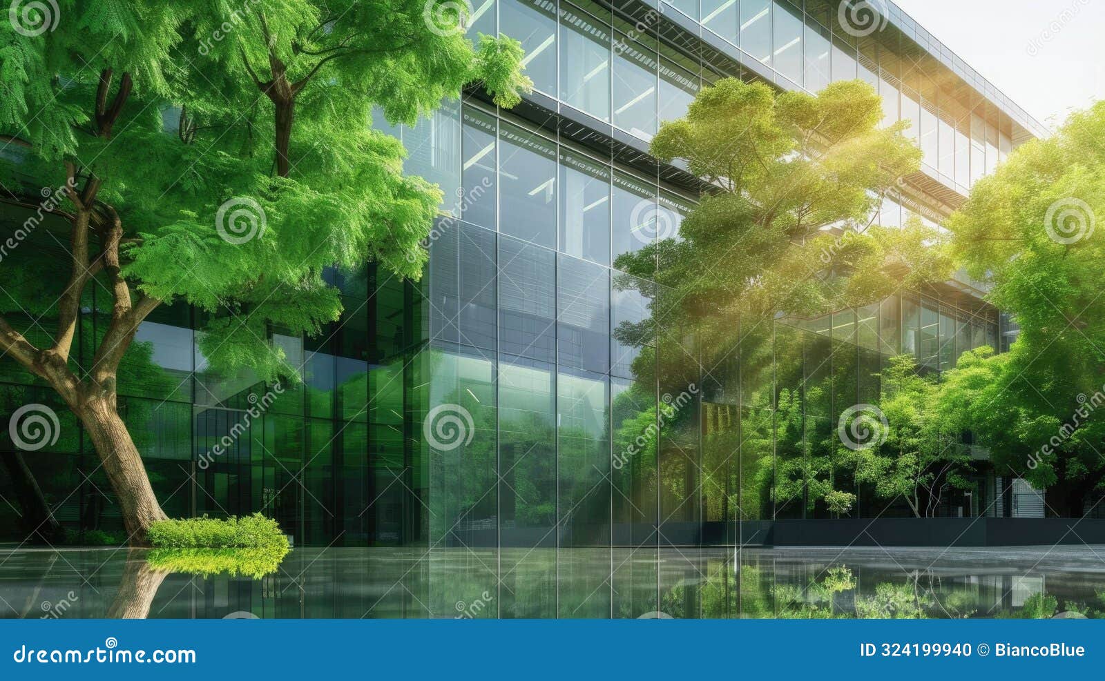 The Mirror Structure Reflect Light and Green Tree on Opposite Under Sun ...