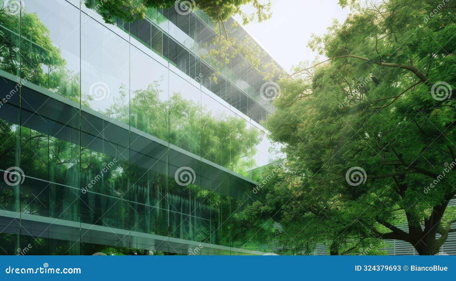 The Mirror Structure Reflect Light and Green Tree on Opposite Under Sun ...