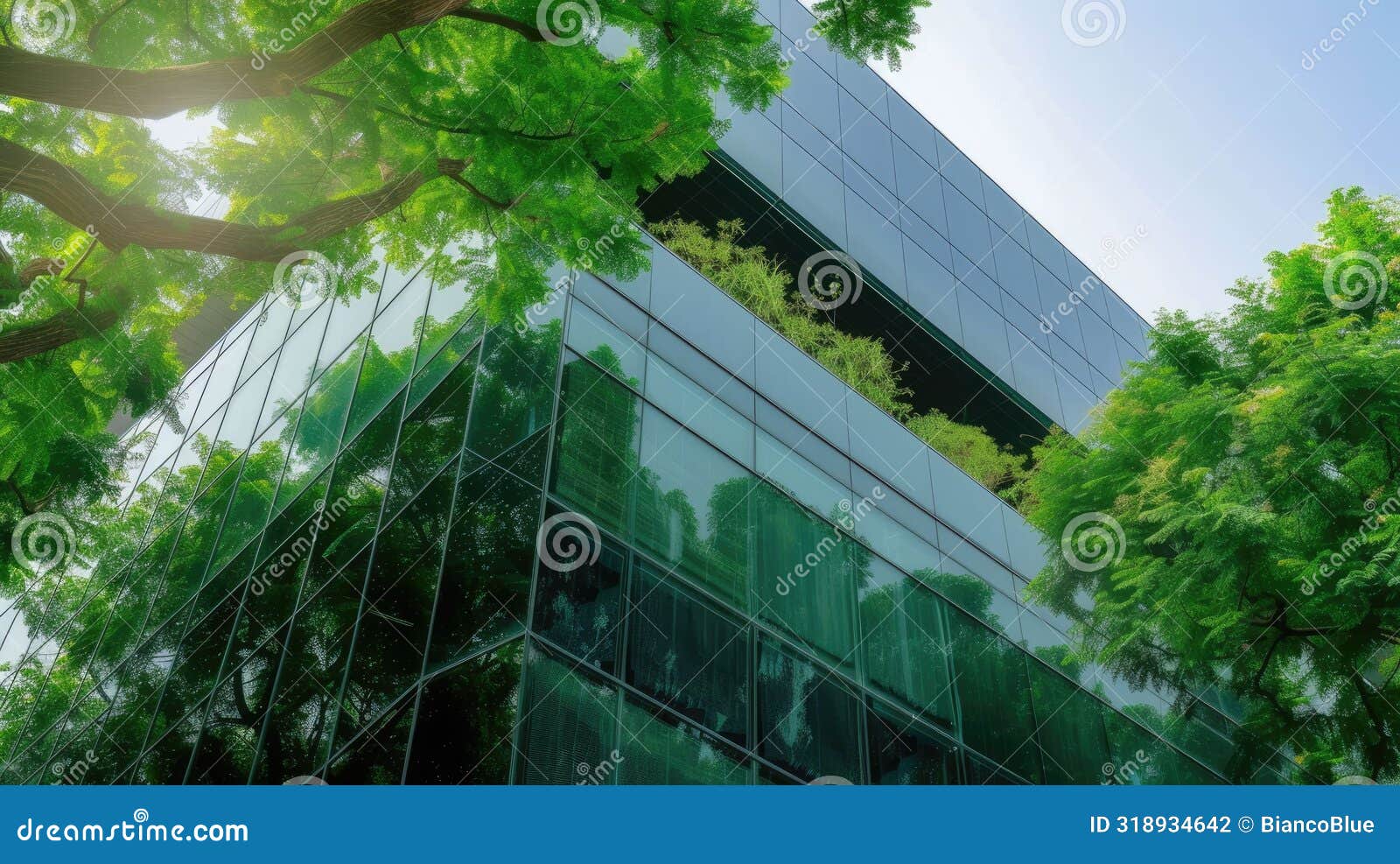 The Mirror Structure Reflect Light and Green Tree on Opposite Under Sun ...