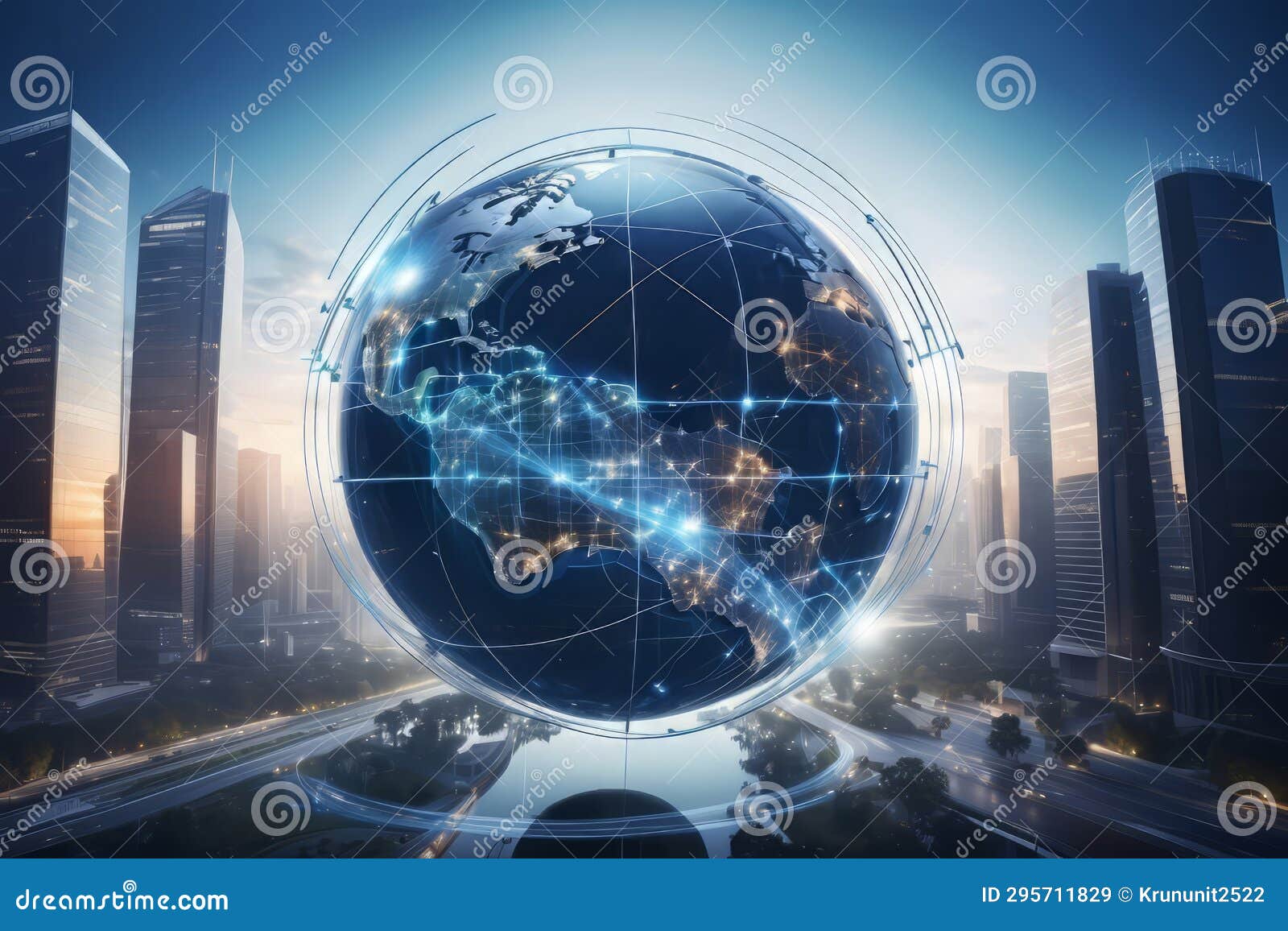 Global Business and Networking, Double Exposure Globe with Network ...