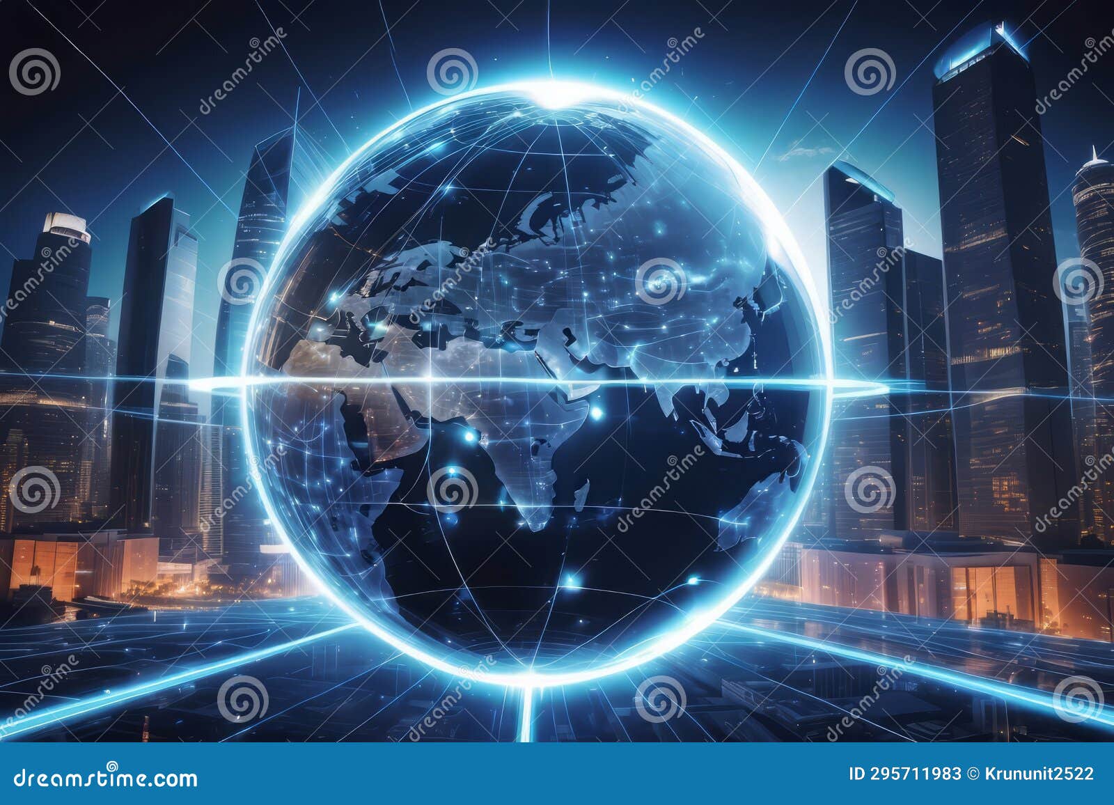 Global Business and Networking, Double Exposure Globe with Network ...