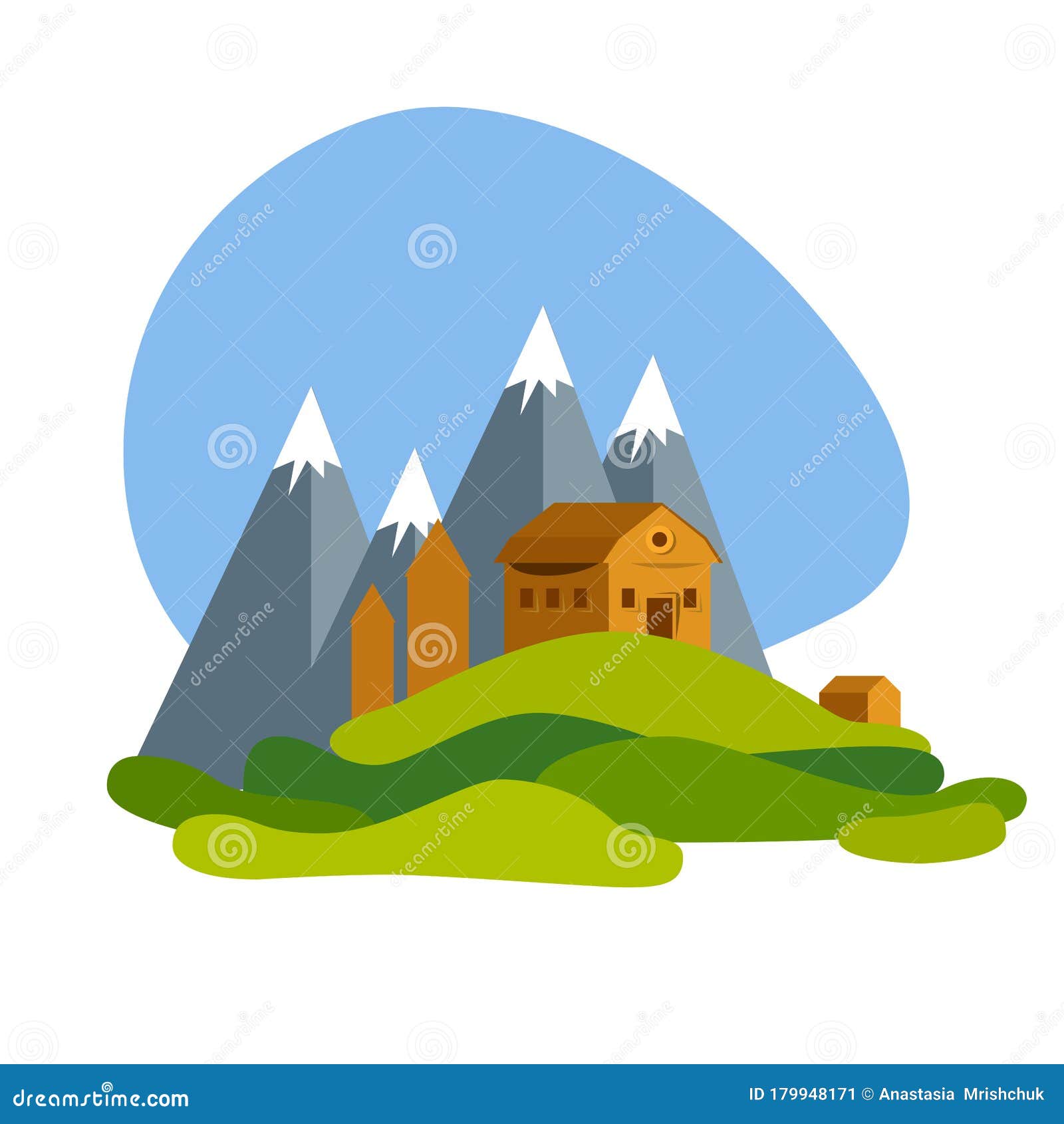 Picture of Green Landscape on a Hill on a White Background. Vector ...