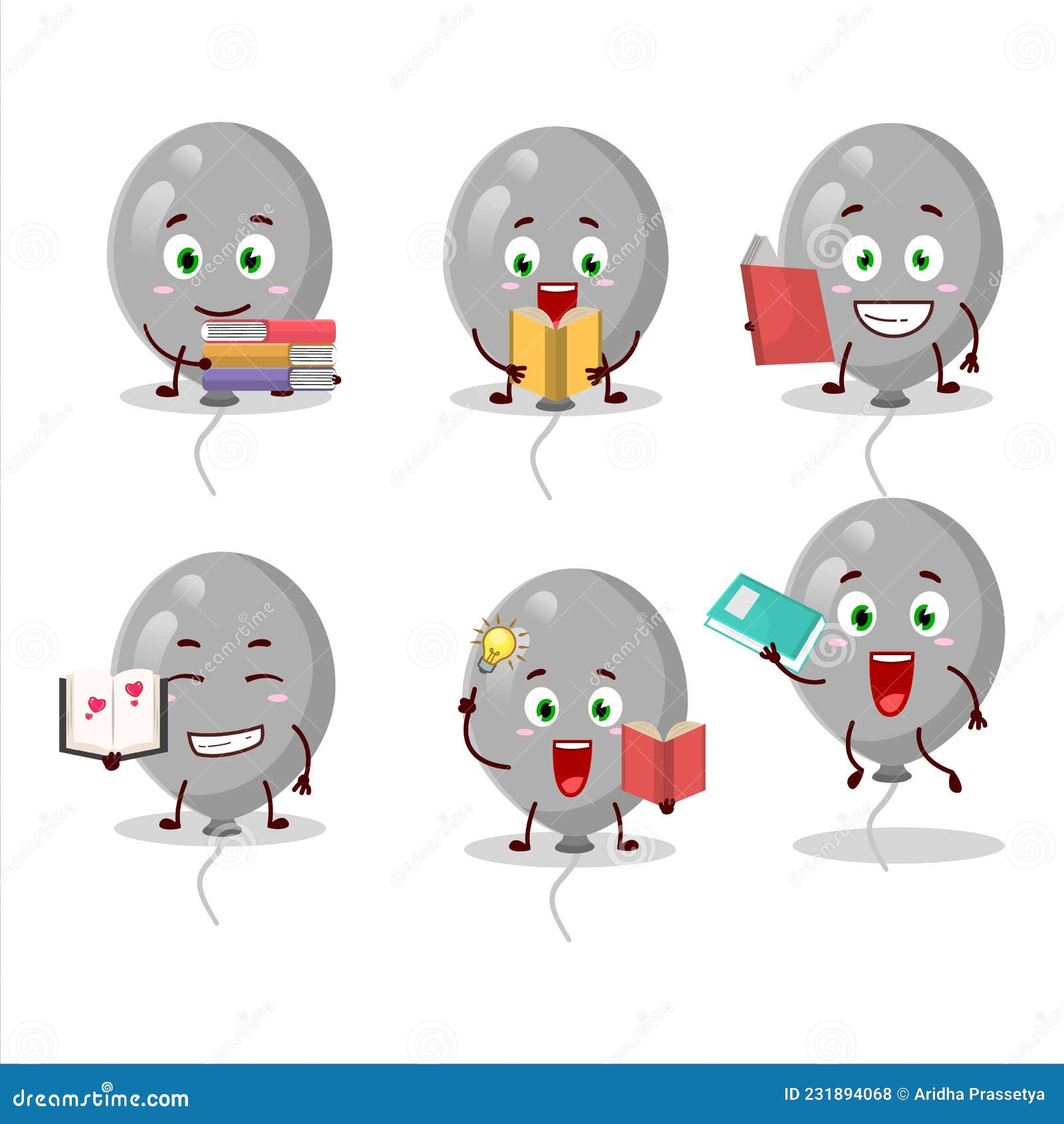 A Picture of Grey Balloons Cartoon Character Concept Reading an Amusing ...