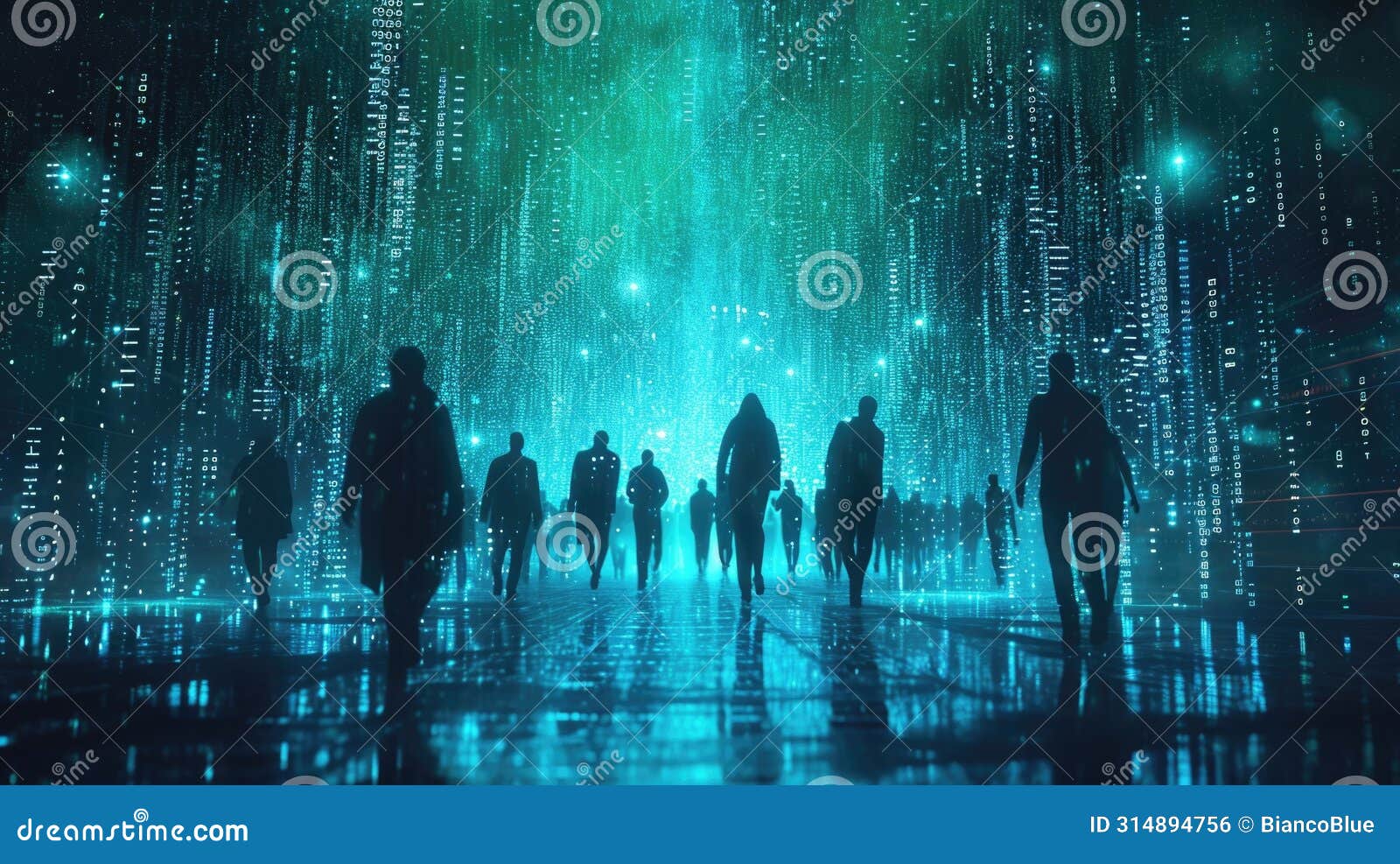 The Group People Try Searching Something in Digital Matrix Binary Code ...