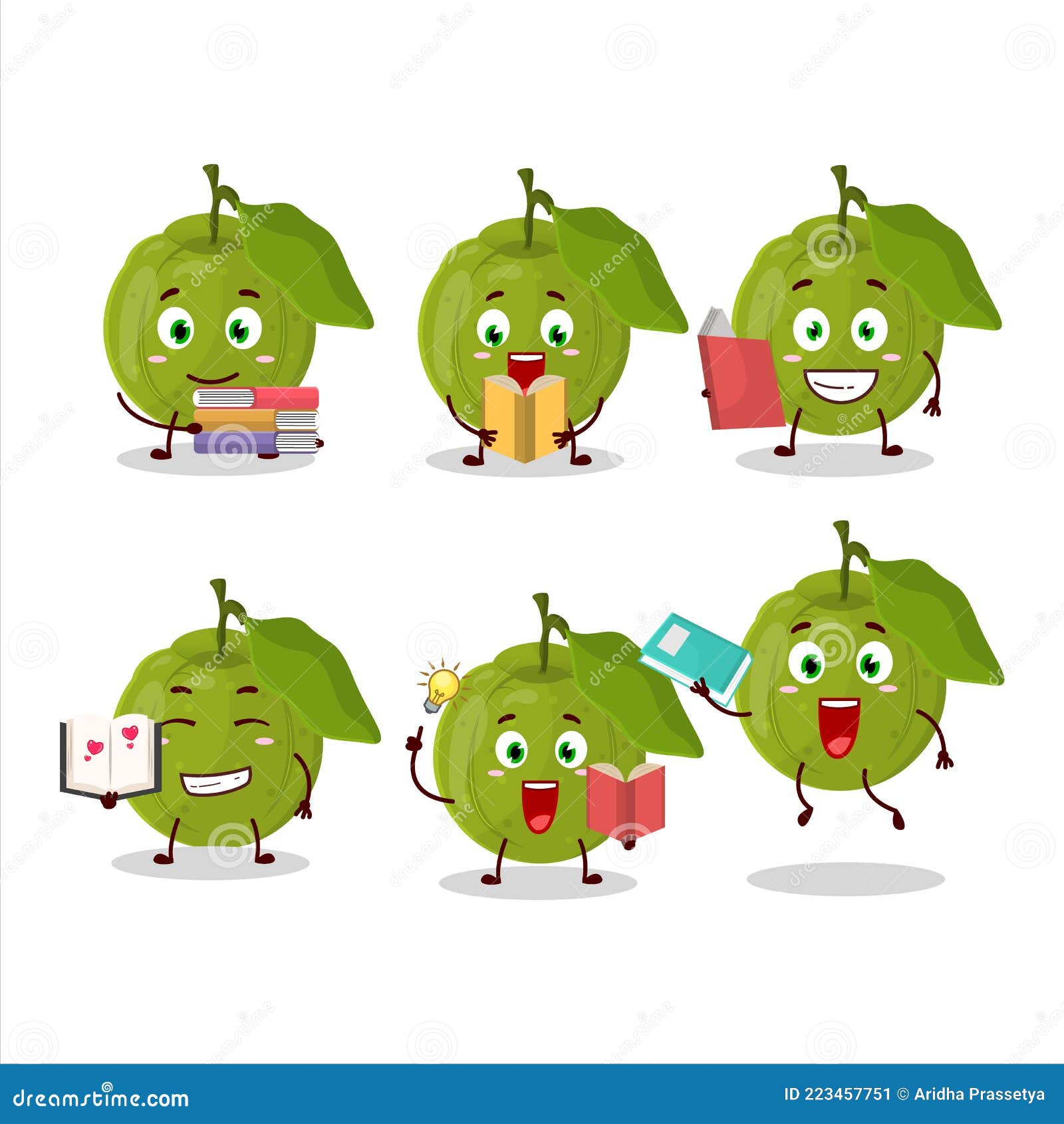 A Picture of Guava Fruit Cartoon Character Concept Reading an Amusing ...