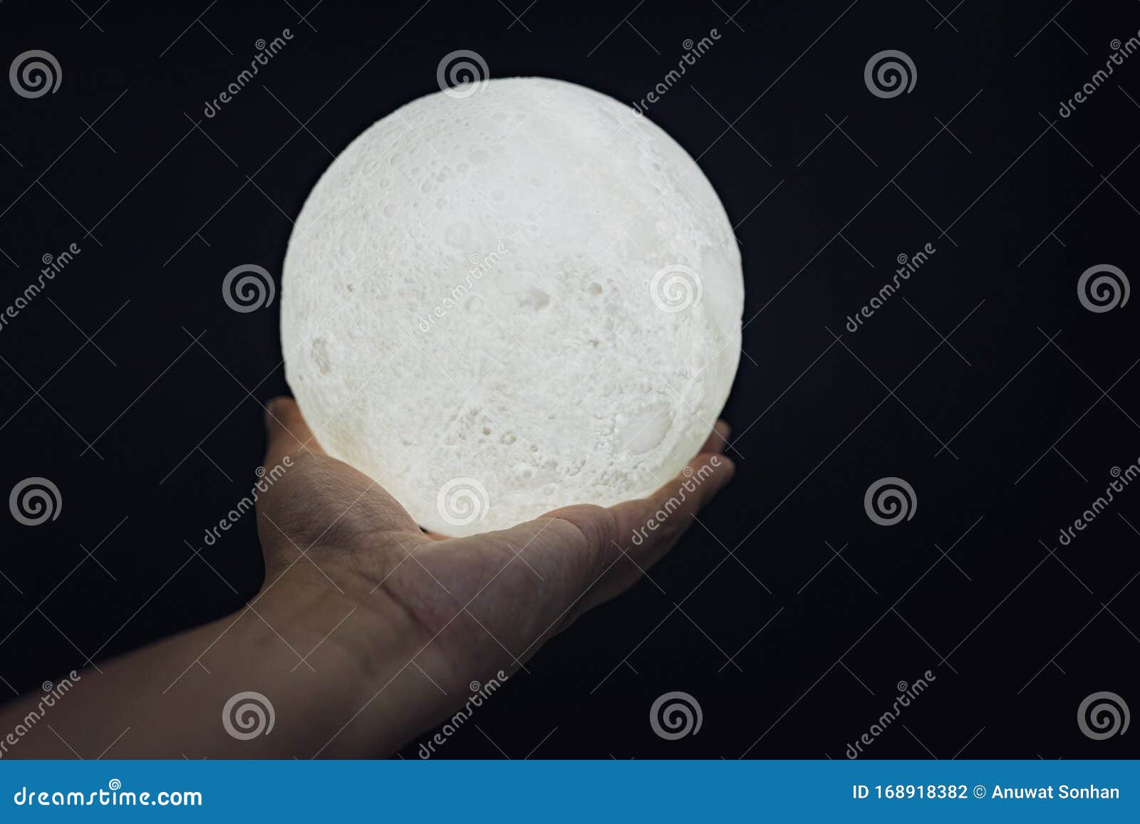 A Picture of a Hand Holding a Model of the Moon at Night Stock Photo ...