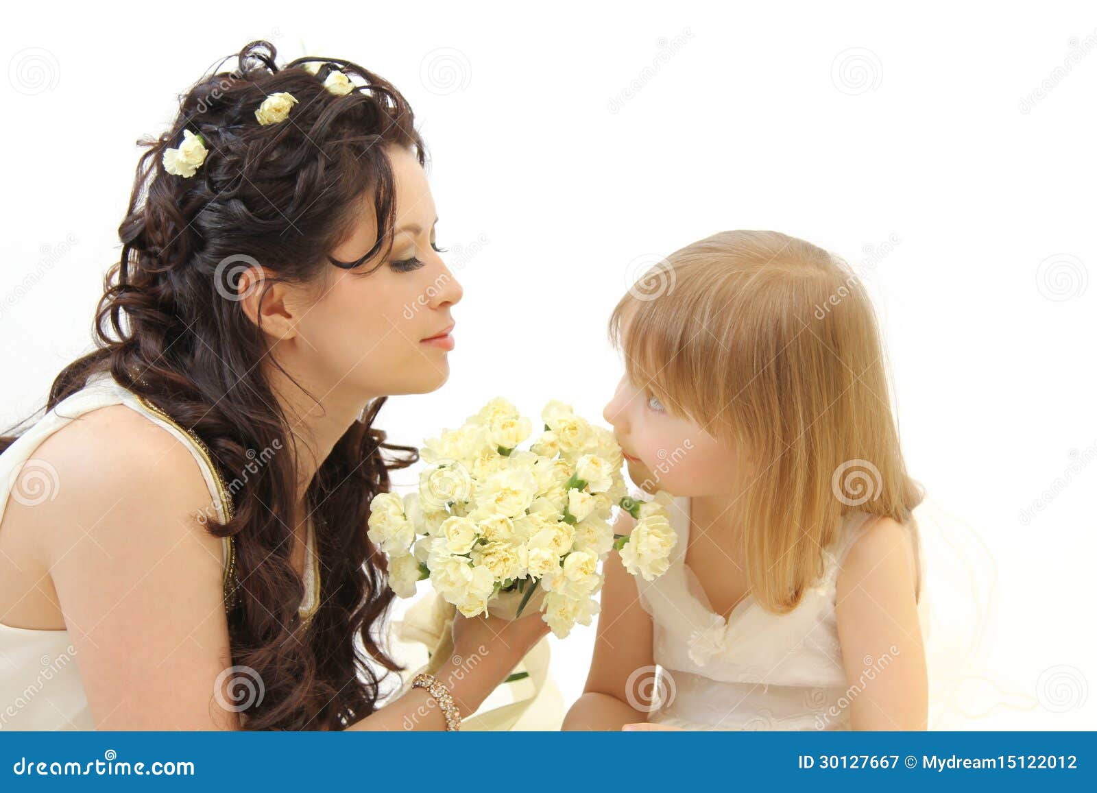 Happy Bride and Little Bridesm Stock Image - Image of carnation, bridal ...