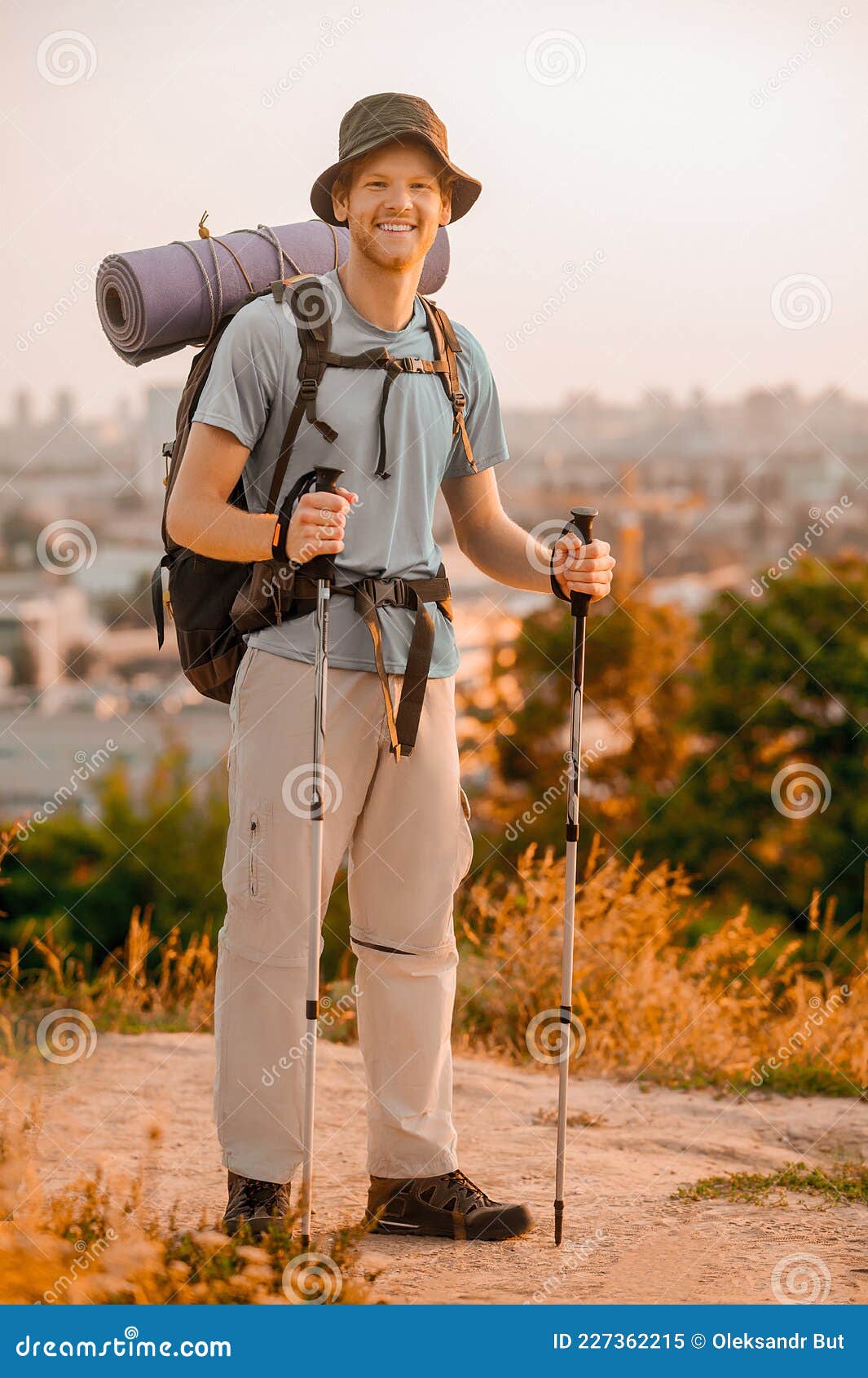 A Picture of a Hiker with Walking Sticks in Hands Stock Image - Image ...