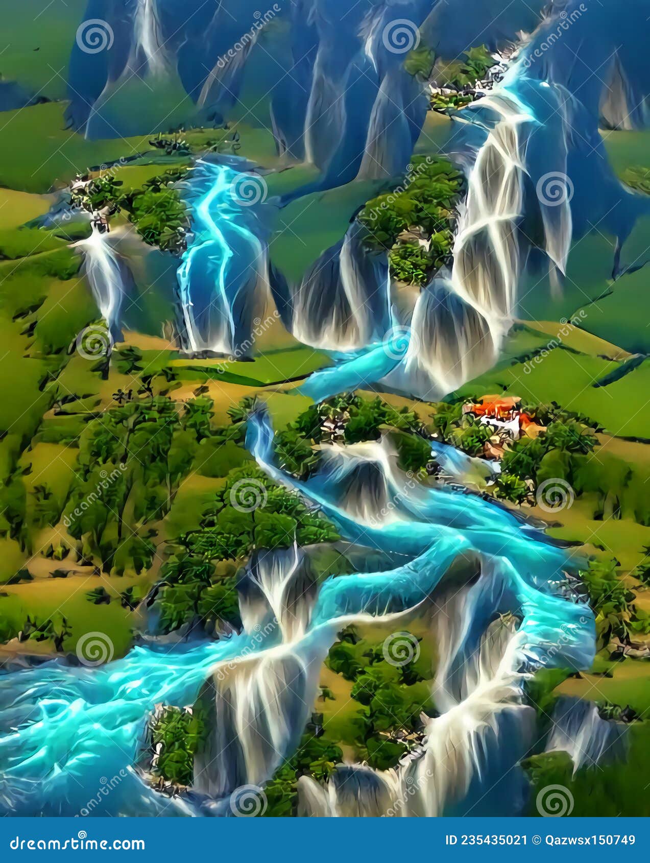 Artificial Intelligence Artwork of Waterfalls and Rivers Stock ...