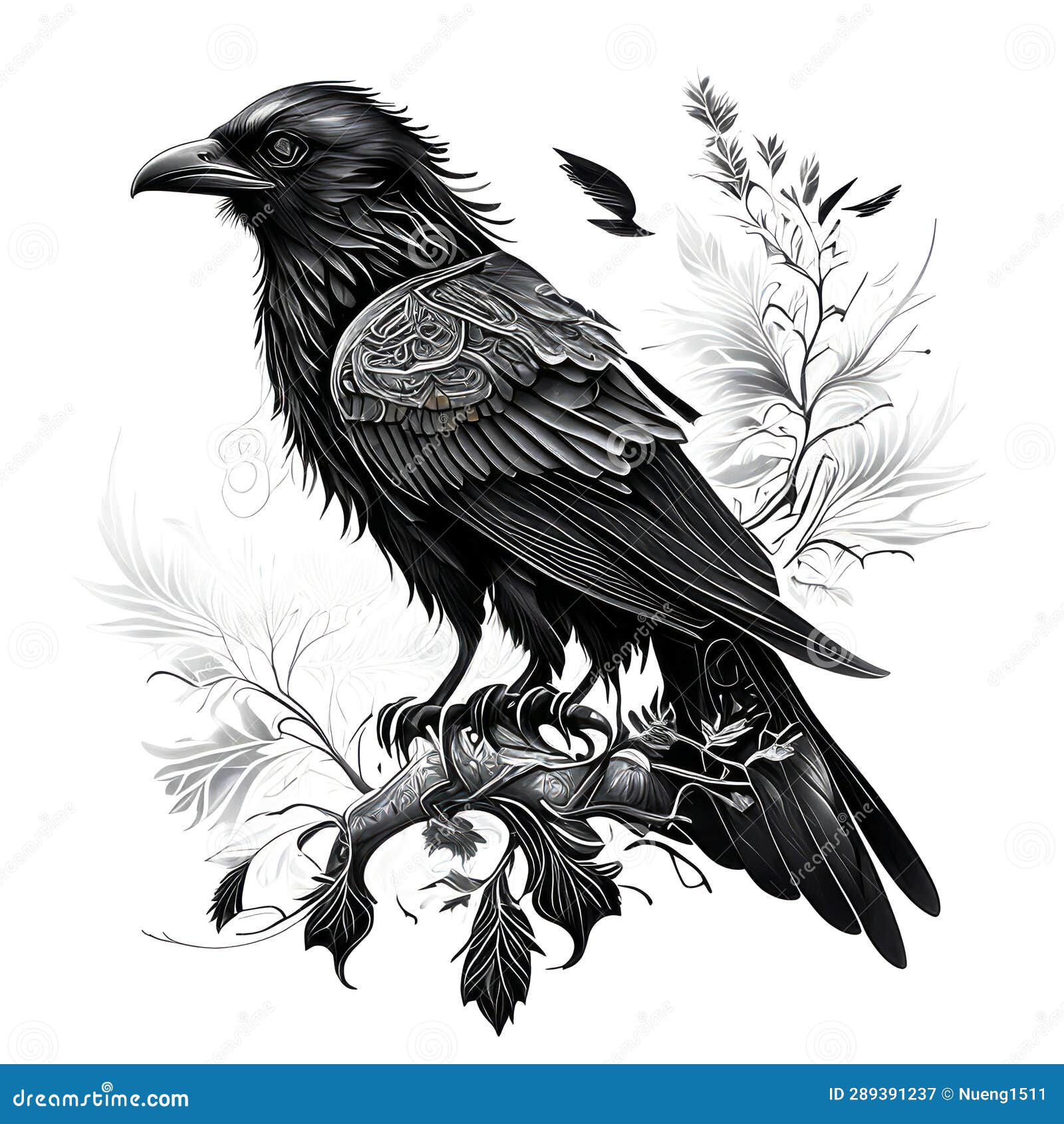 Ink Drawing of a Raven Background Stock Illustration - Illustration of ...