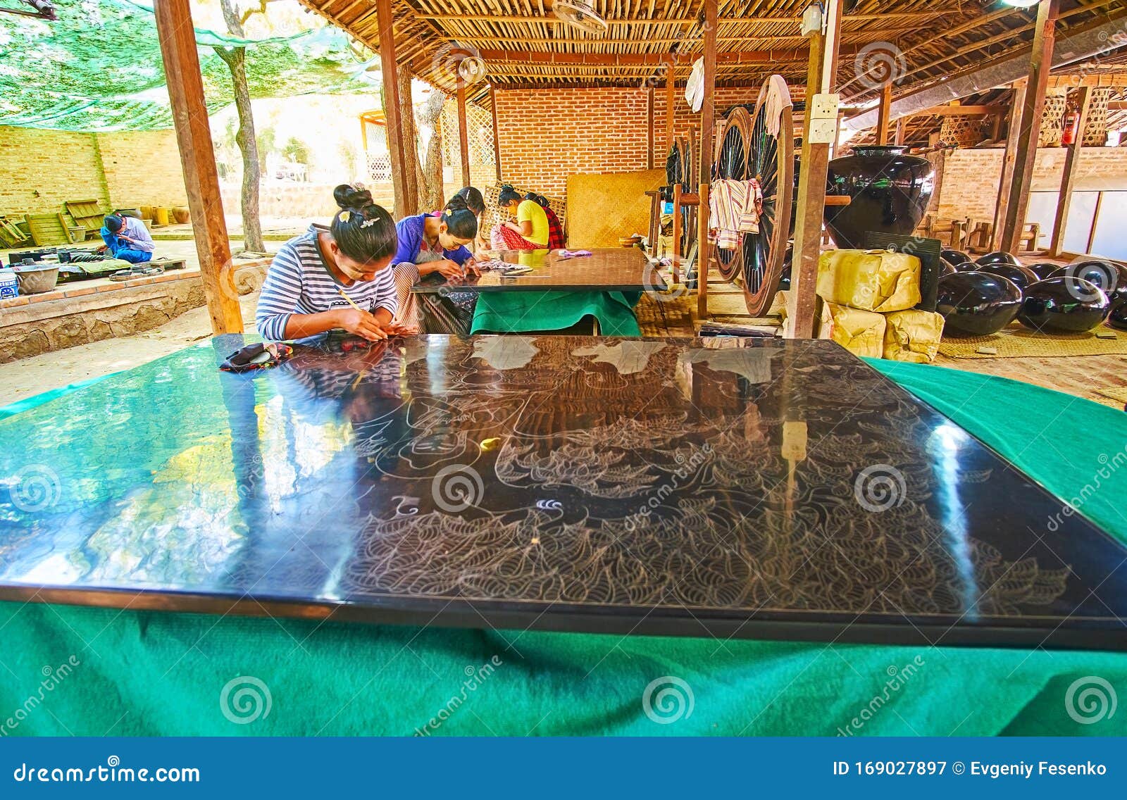 The Picture on Lacquer Panel, Lacquerware Workshop, Bagan, Myanmar ...