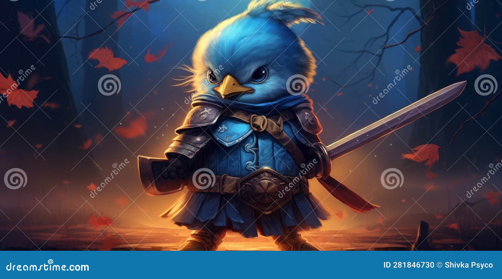 Picture of Little Blue Bird is Dressed Up in Samurai Stock Illustration ...