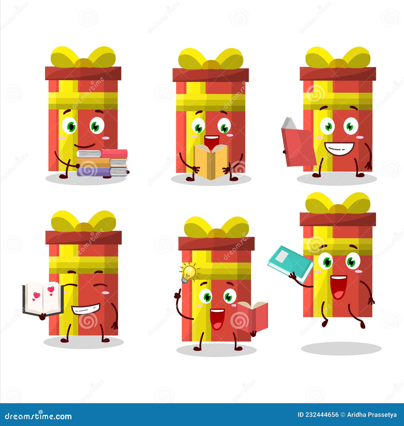 A Picture of Long Gift Box Cartoon Character Concept Reading an Amusing ...
