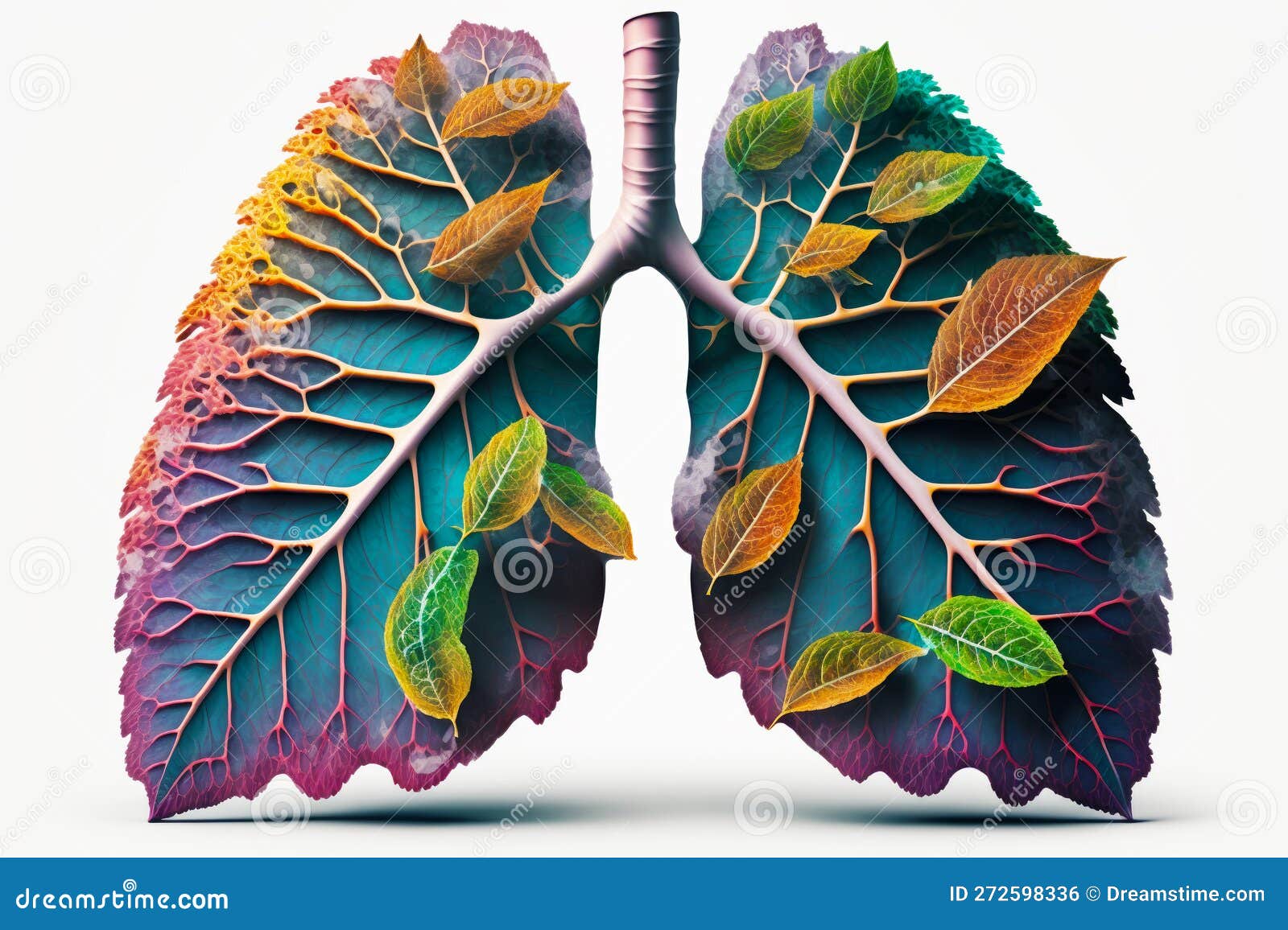 Picture of Lungs with Leaves on the Side of the Lunge. Generative AI ...