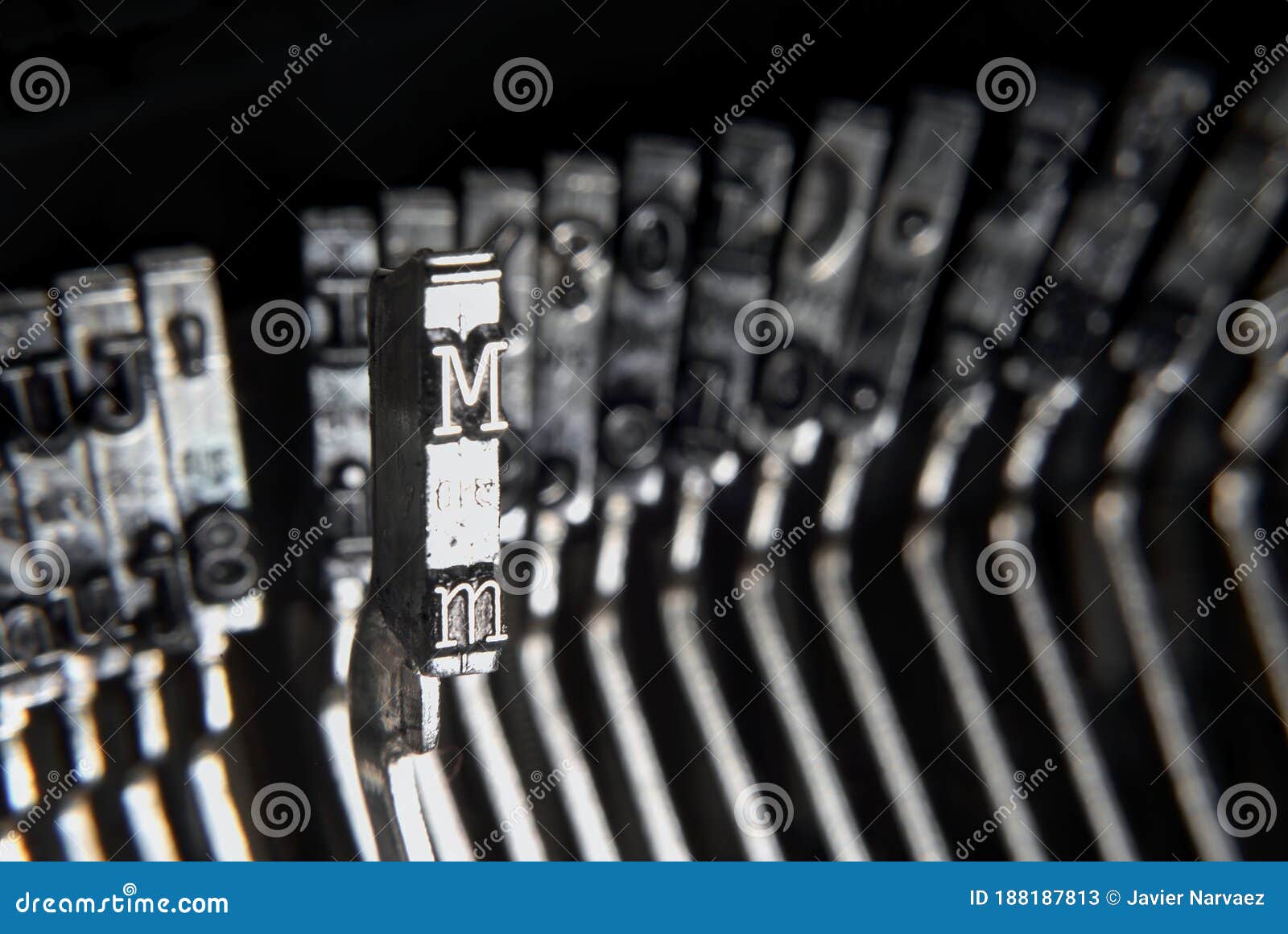 Typewriter Type with Letter M Stock Image - Image of closeup, light ...