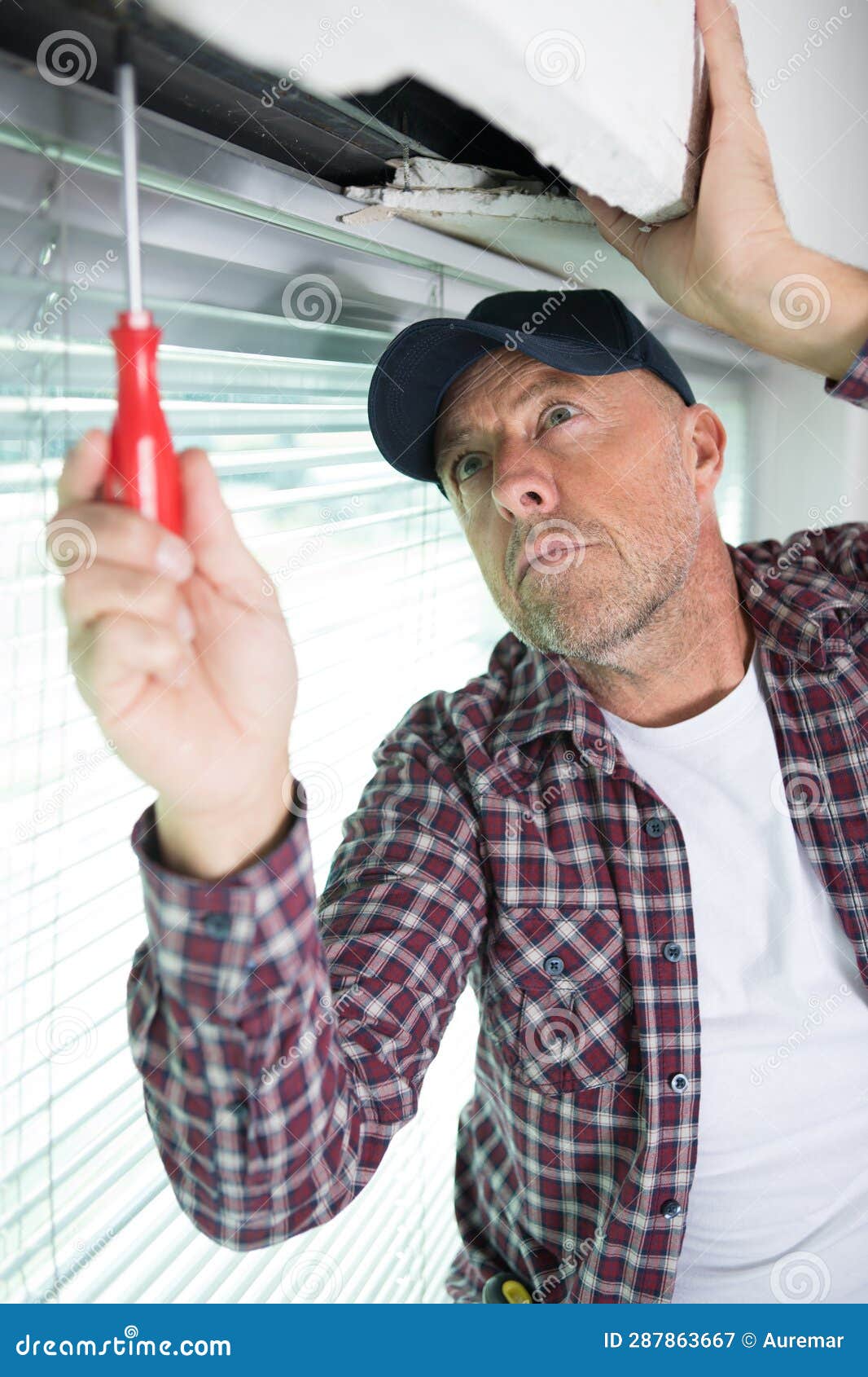 Picture Man Installing Blinds in Window Stock Image - Image of shade ...
