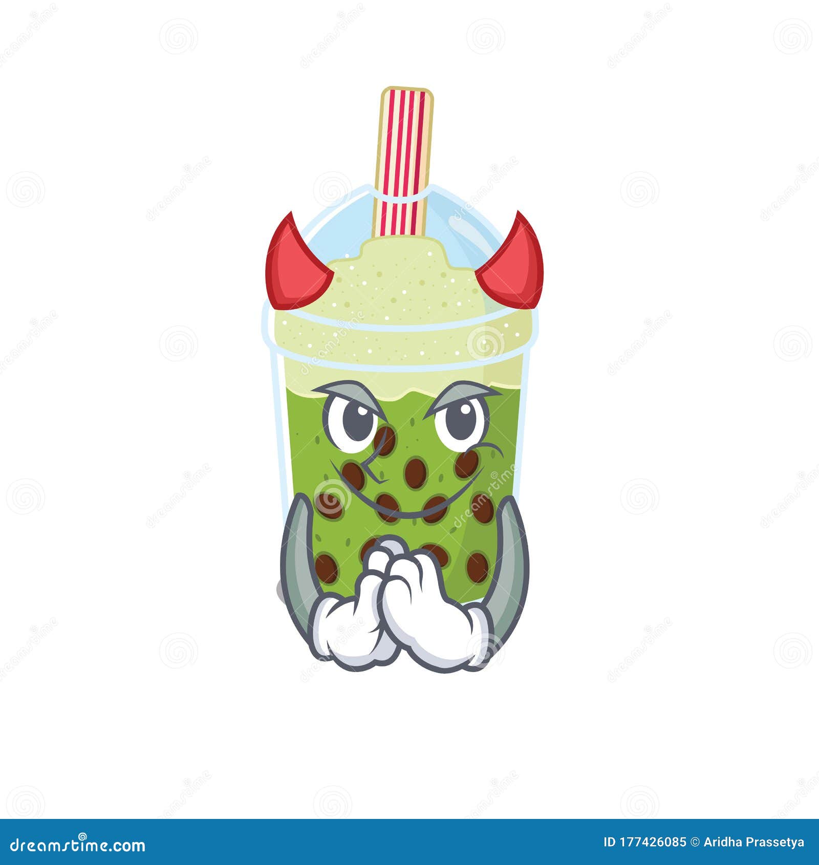 A Picture of Matcha Bubble Tea in Devil Cartoon Design Stock Vector ...