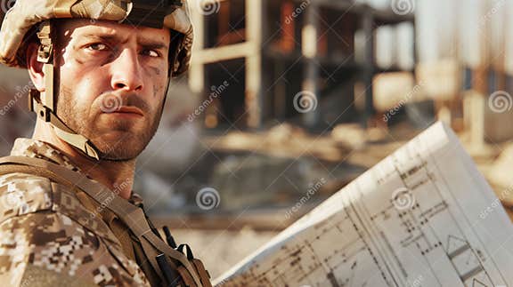 The Military Architect Working and Planning Inside the Construction ...