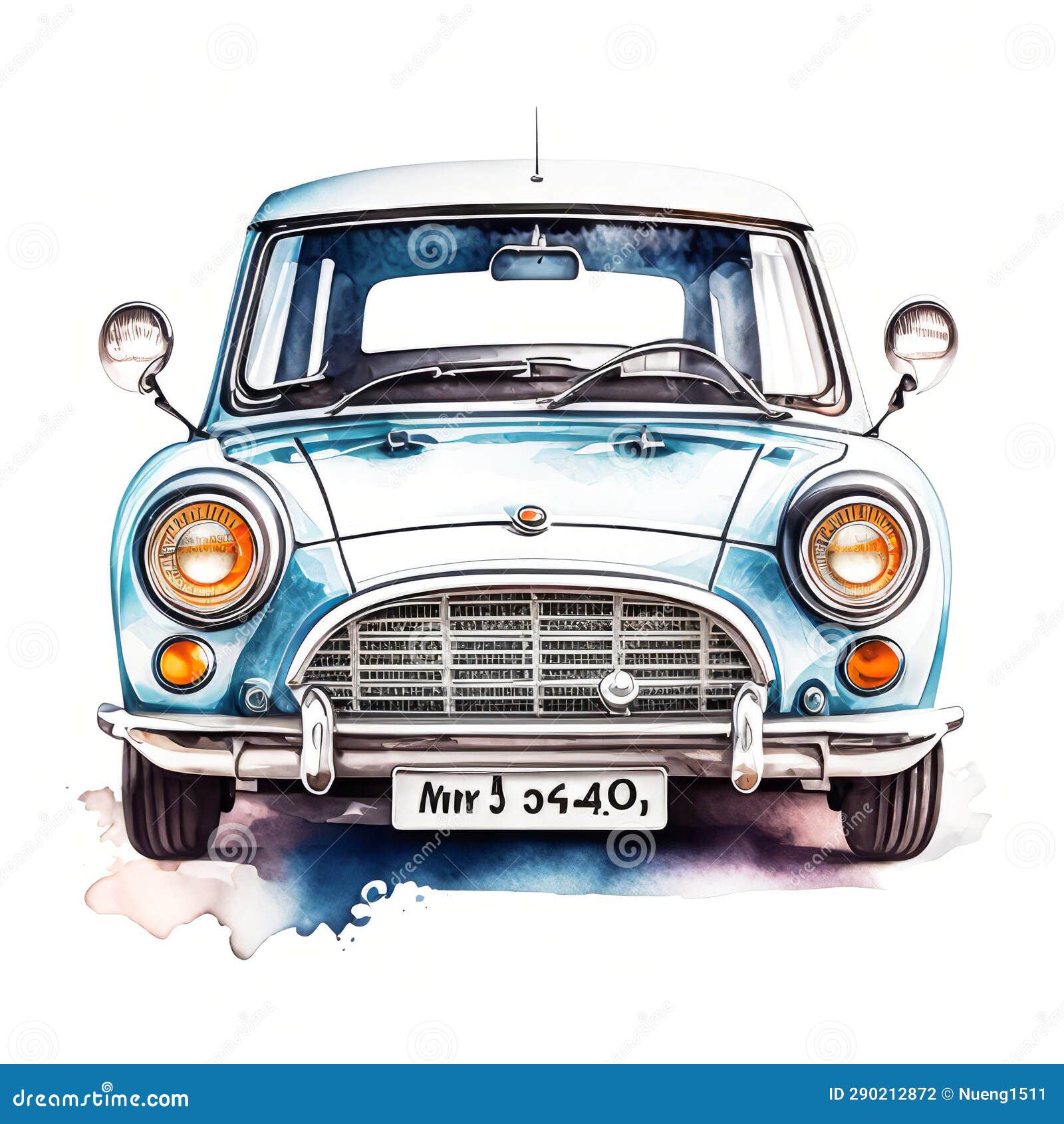 Mini Classic Car, Watercolor Style on White Background Stock Photo ...