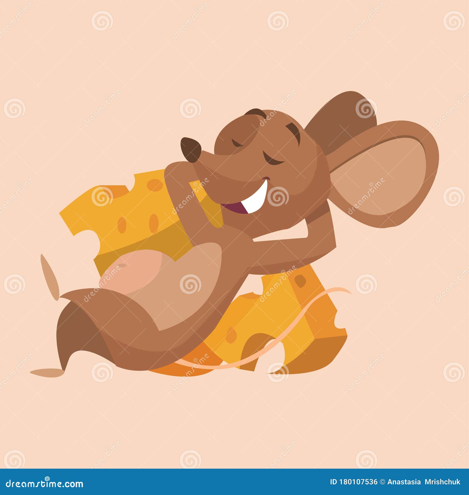 Picture of a Mouse Leaning on Cheese. Vector Illustration Stock ...