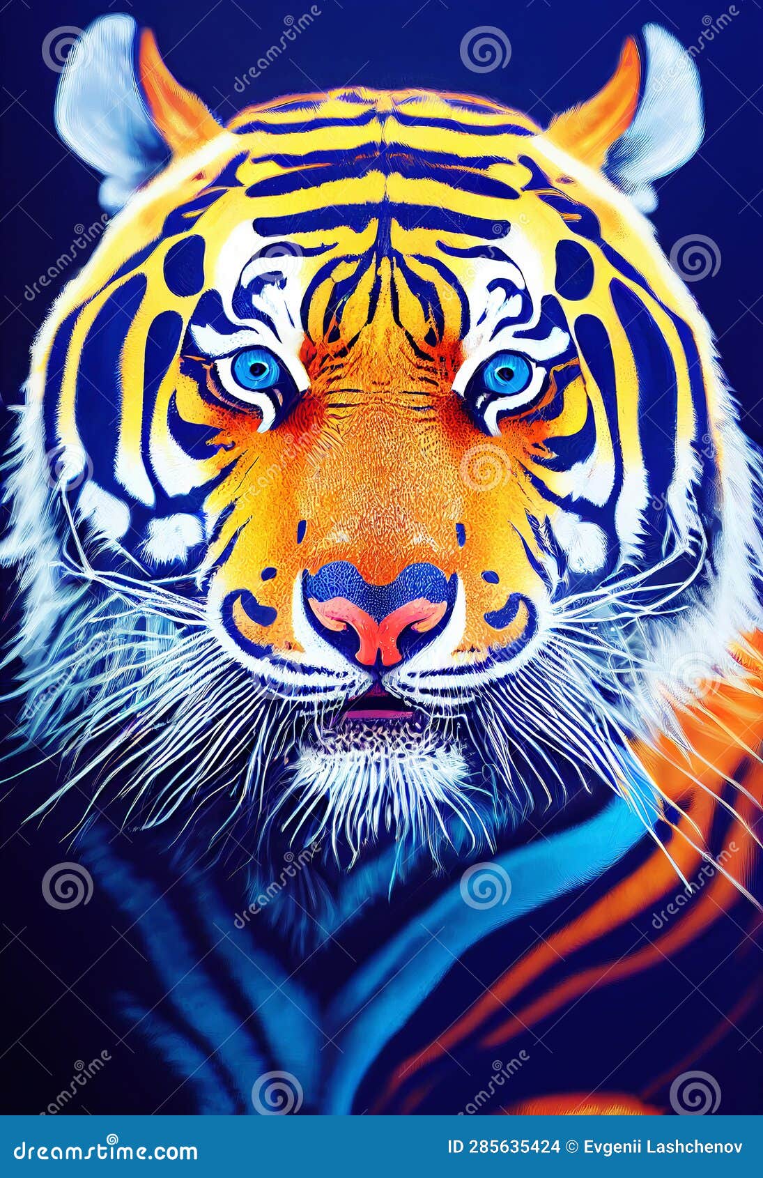 A Picture of a Multi-colored Muzzle of a Tiger. Close-up. Warm and Cold ...