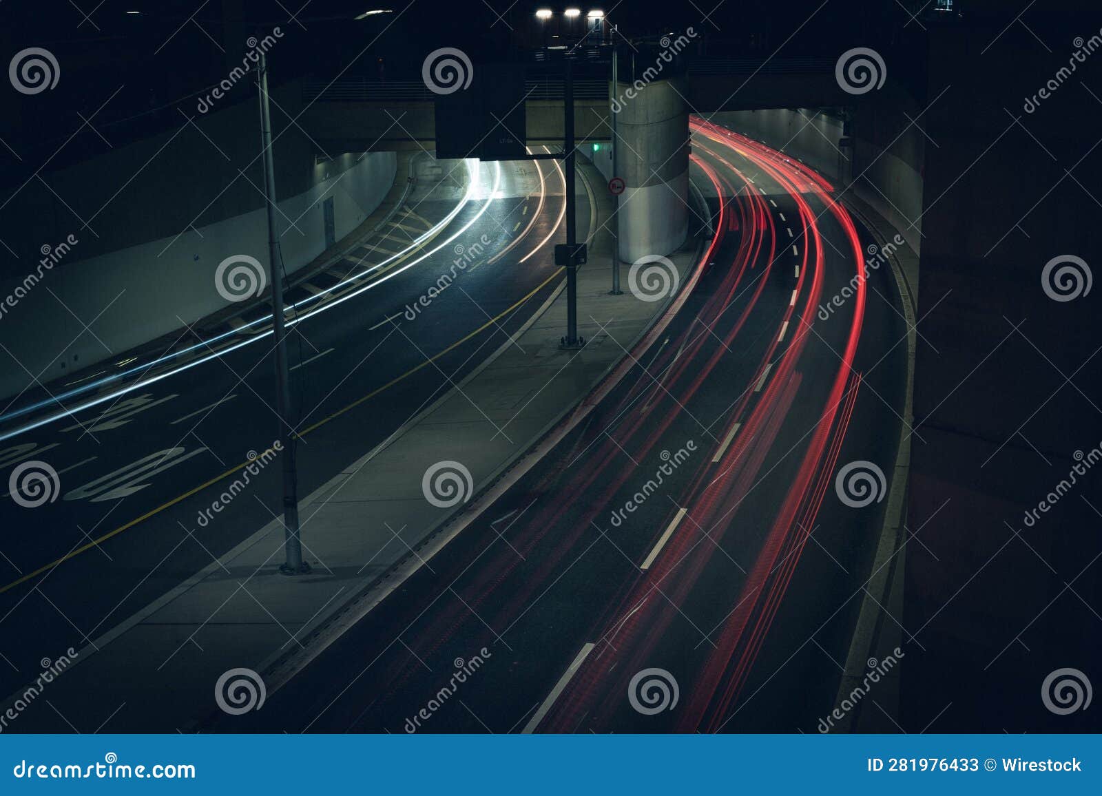Picture of a Nighttime Highway Scene with a Long Exposure of Light ...