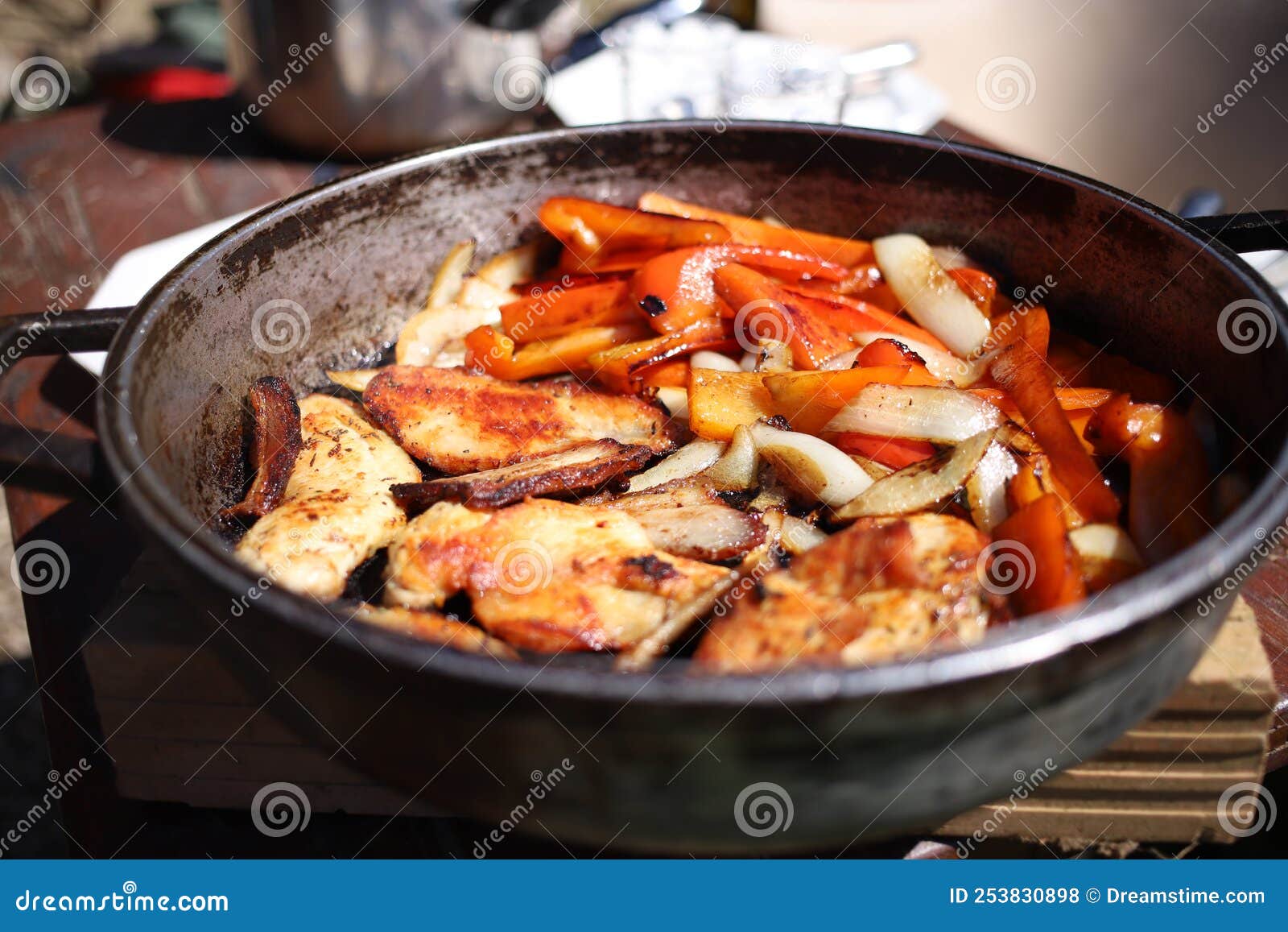 Pan with Fried Chicken and Vegetables Stock Photo - Image of fruit ...