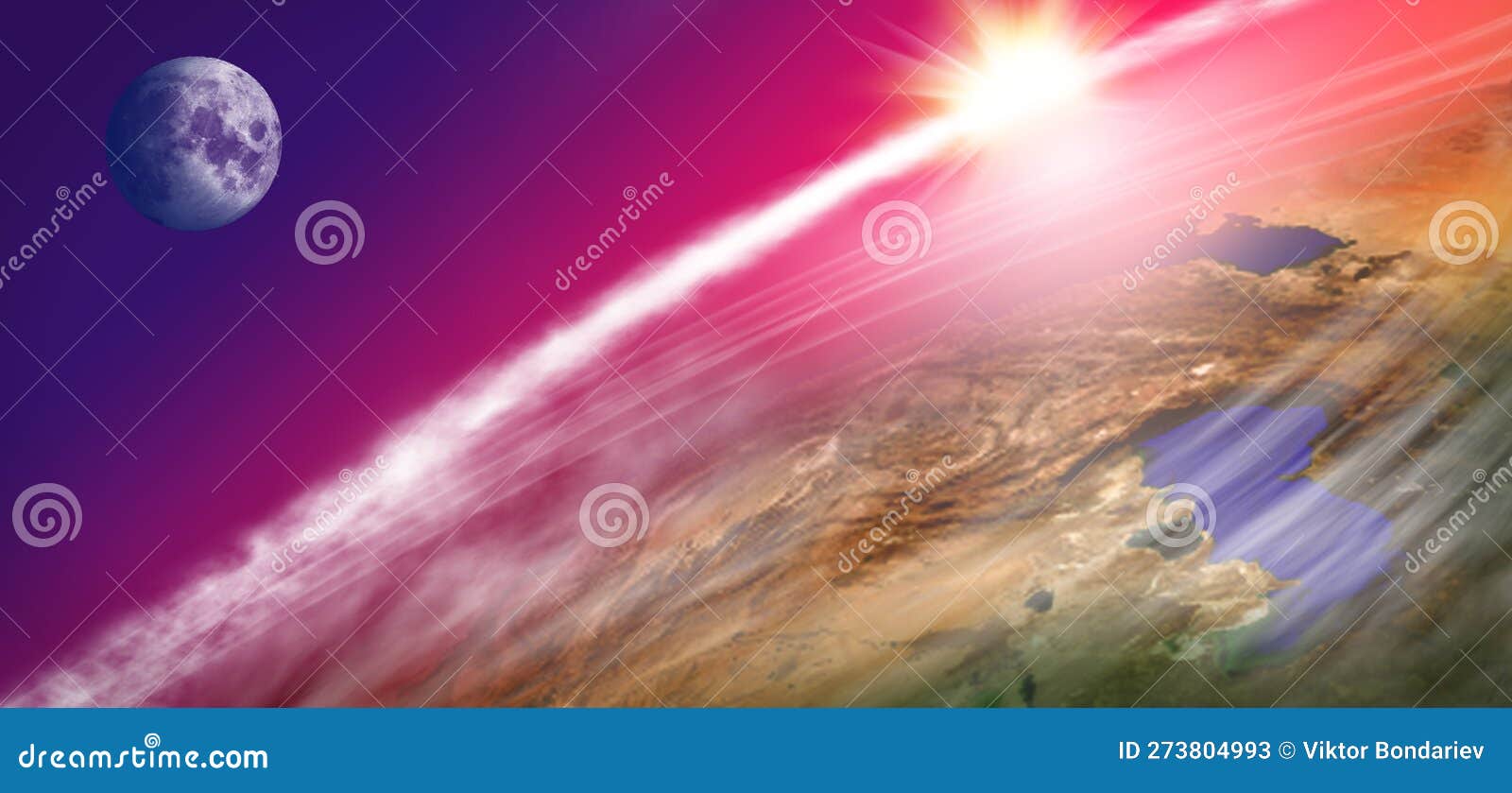 Picture of Part of the Earth S Surface from Space and a Full Moon in ...