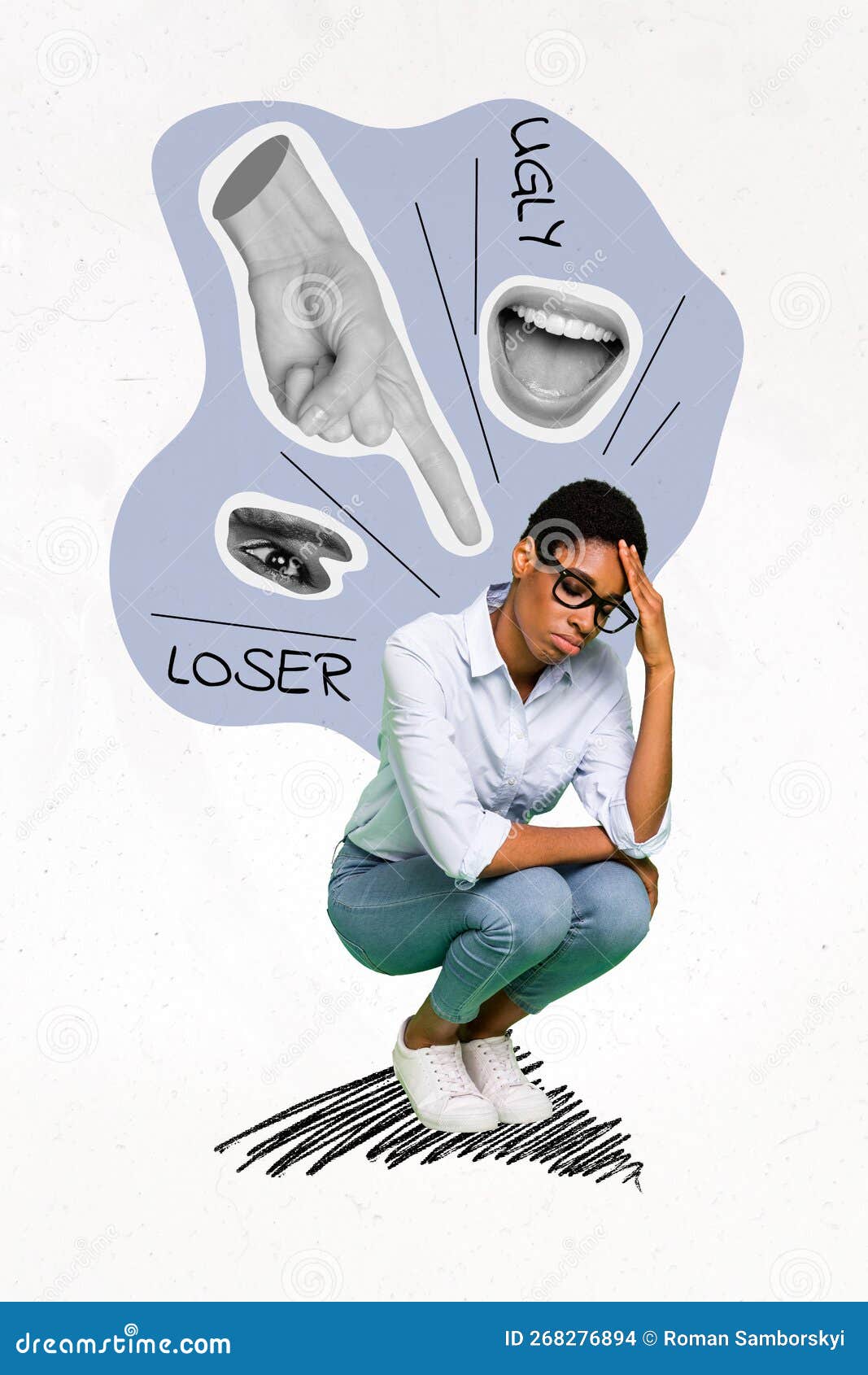 Picture Photo Artwork 3d Collage Poster Sketch Of Unhappy Dissatisfied
