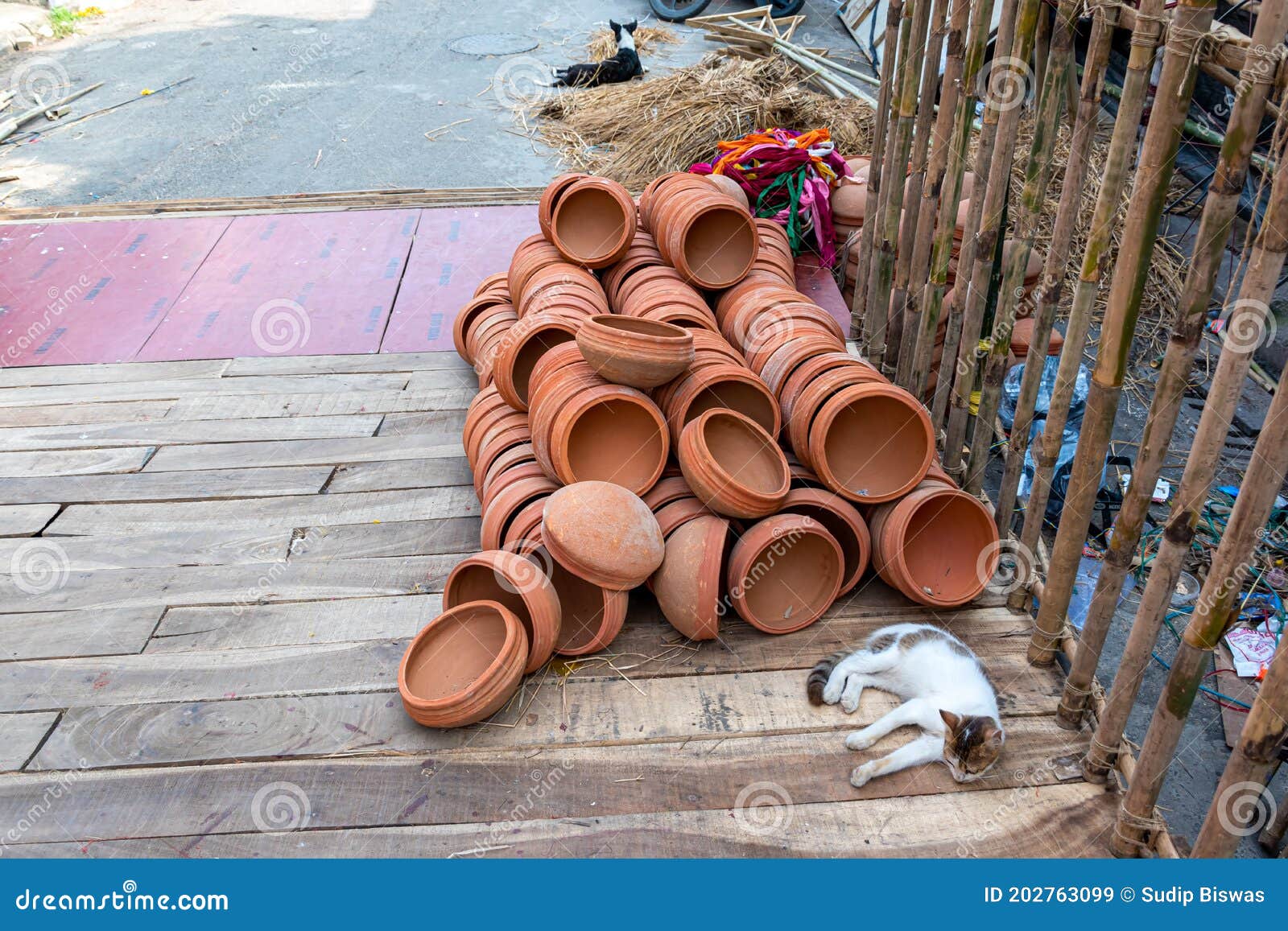 Picture of Pile of Round Clay Pot for Food or Earthenware Stock Image ...