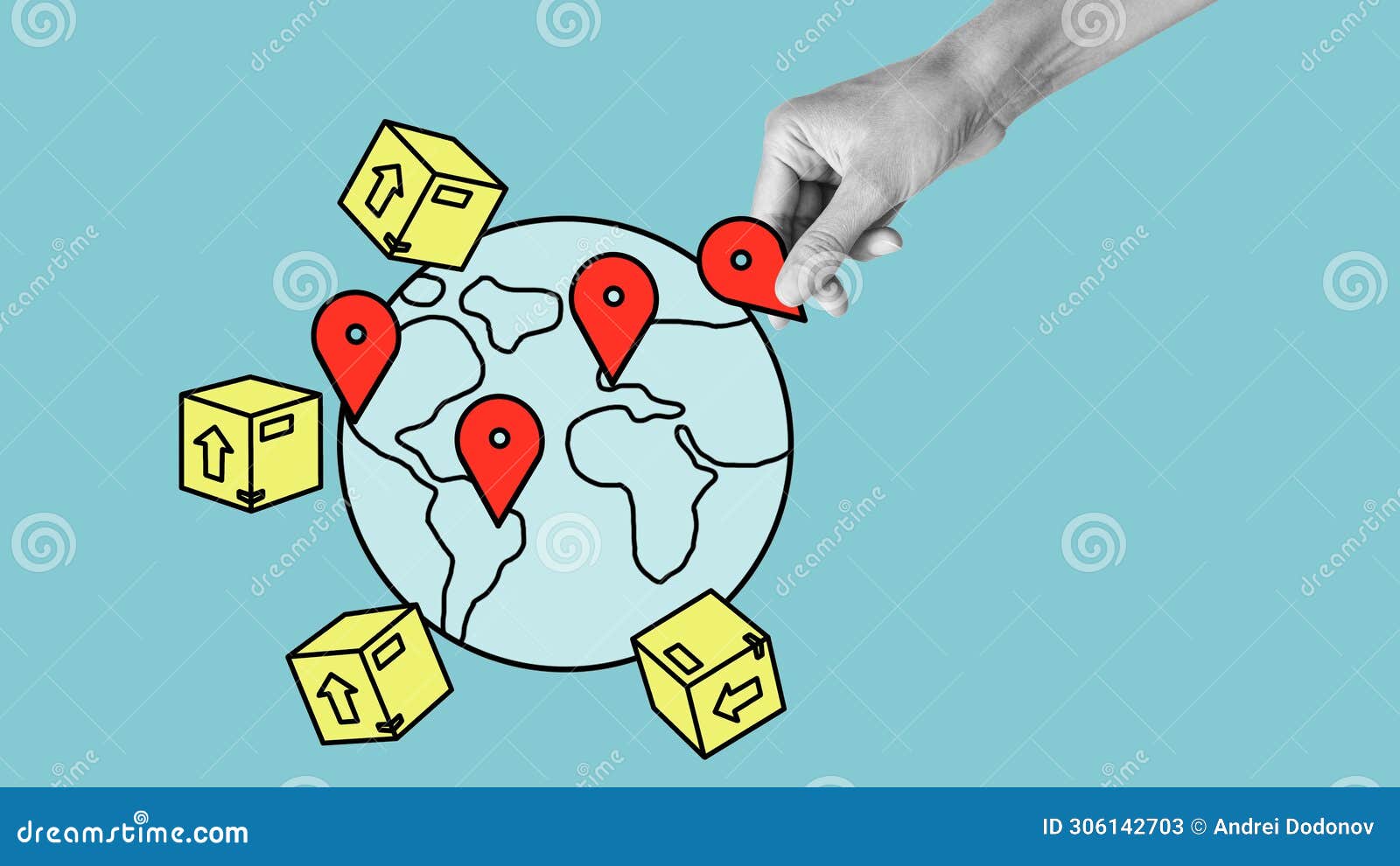Picture of the Planet and Geolocation Markers. the Concept of Parcel ...