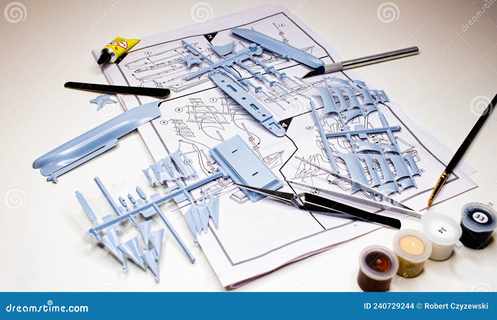 Plastic Model of the Ship for Assembly and Accessories Stock Photo ...