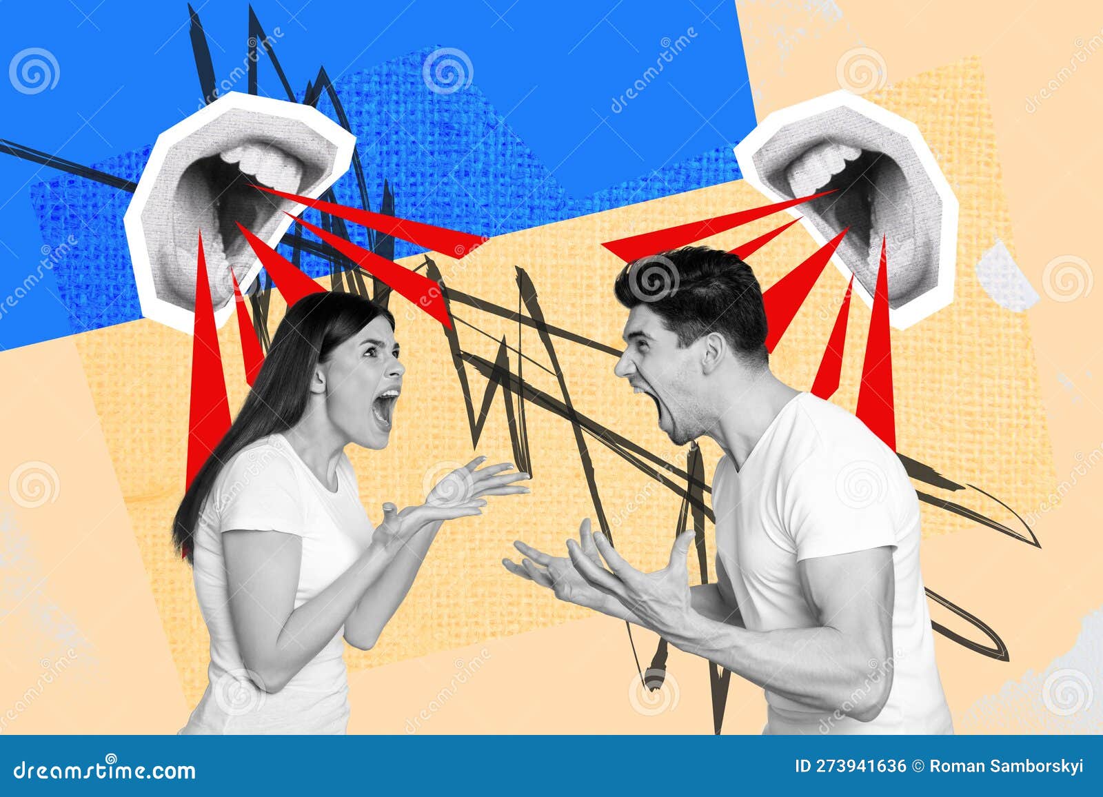 Picture Poster Creative Pop Collage Image of Angry Aggressive People ...