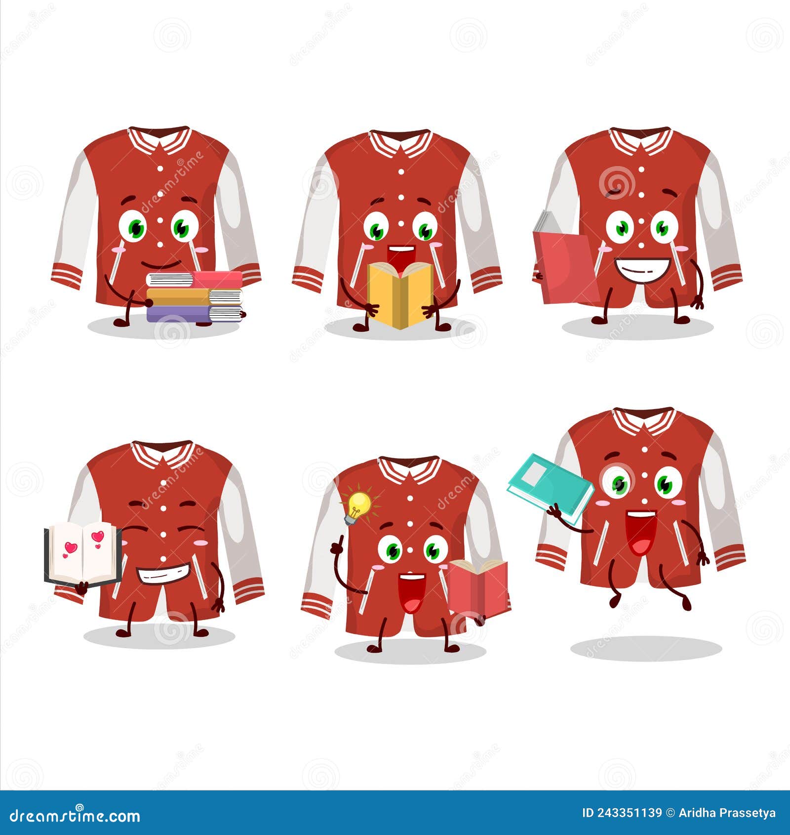 A Picture of Red Baseball Jacket Cartoon Character Concept Reading an ...