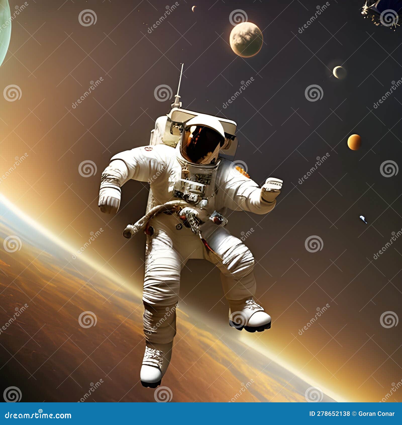 Astronaut in a Spacesuit in an Outer Space Stock Illustration ...